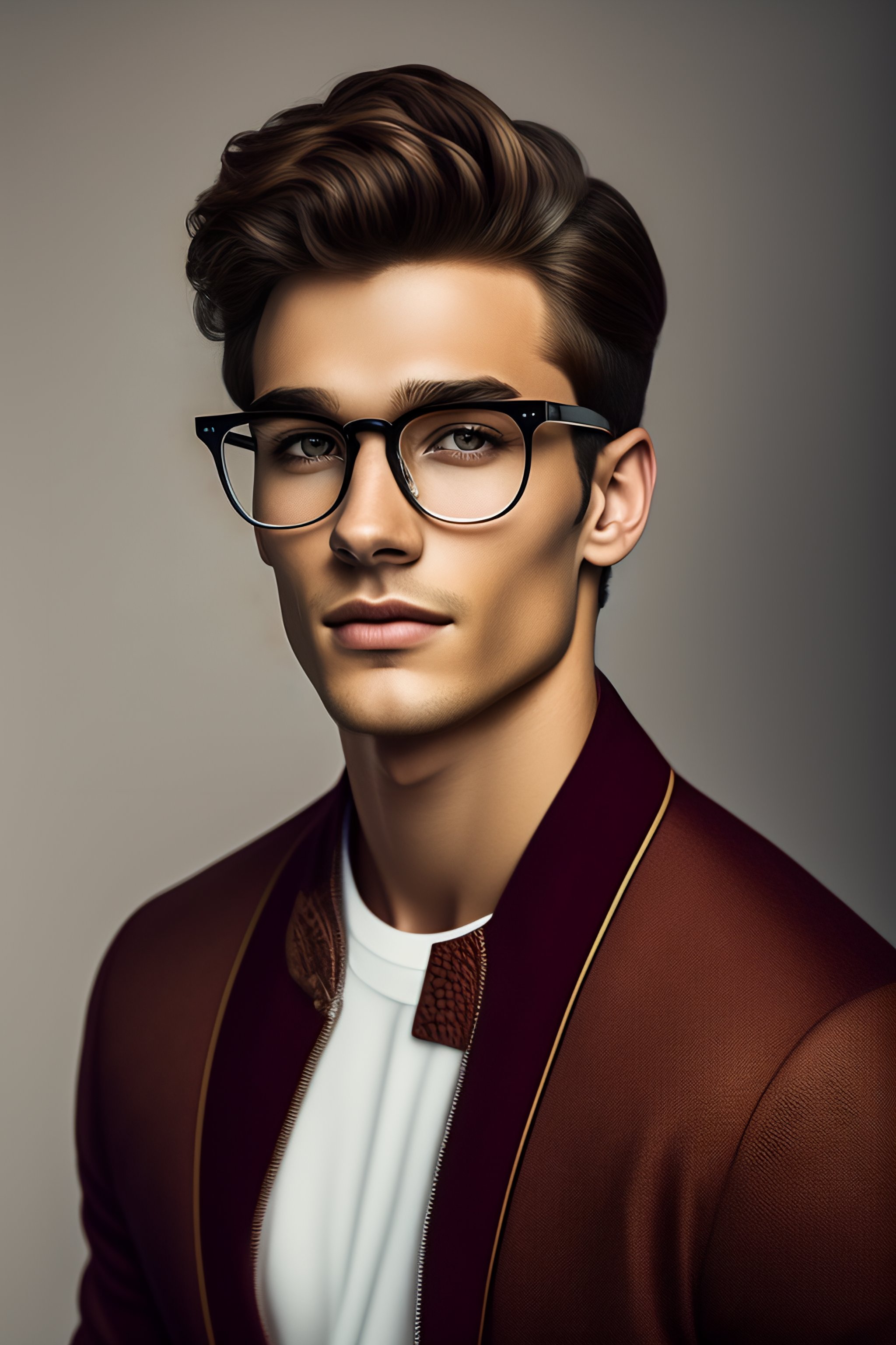 Lexica - Beautiful young man wearing glasses, messy brown hair, soft ...