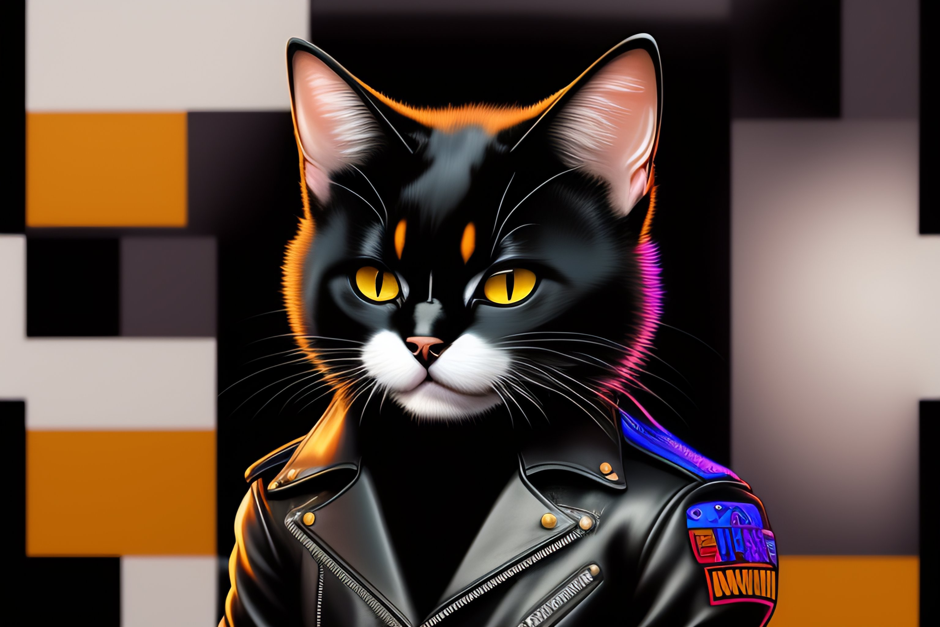 Lexica - Digital painting of a punk cat wearing a black leather jacket ...