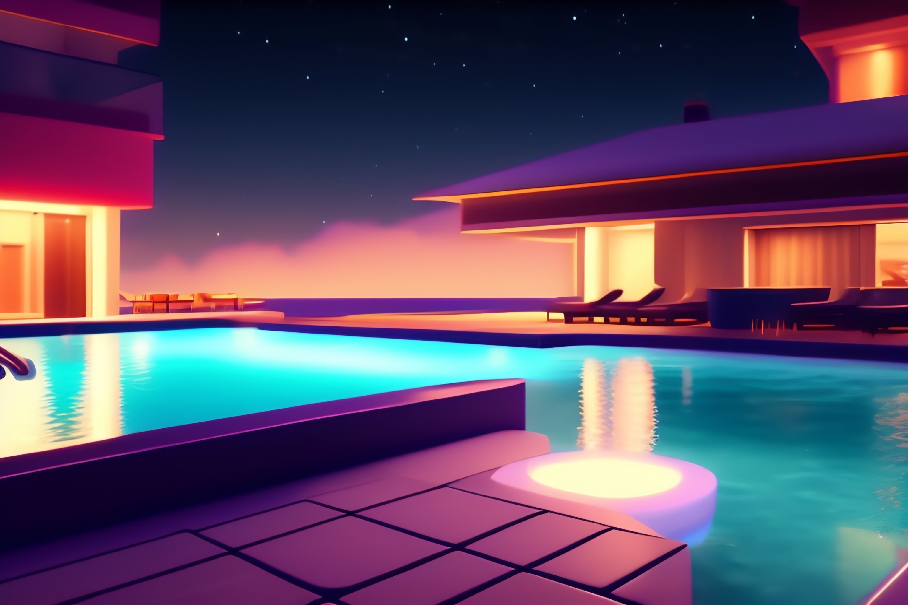 Lexica - Pool party late at night with funky music people dancing in ...