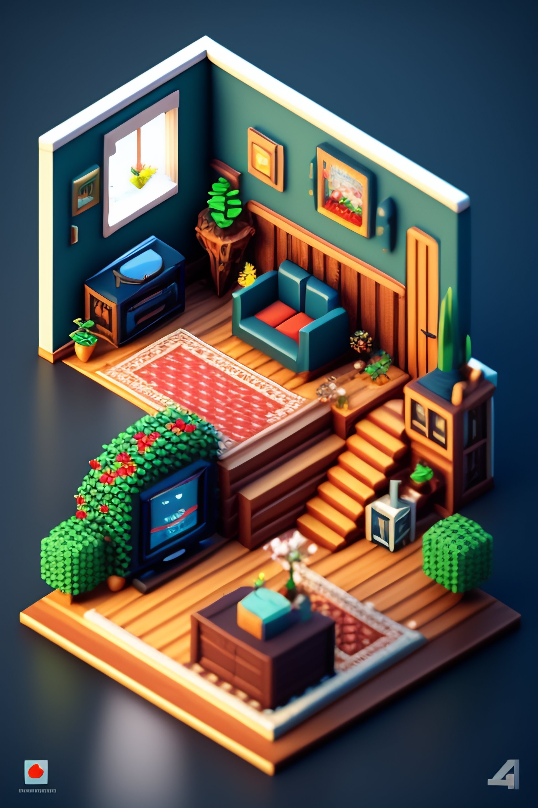 Lexica - Detailed isometric living room, pixel art, unreal engine voxel ...
