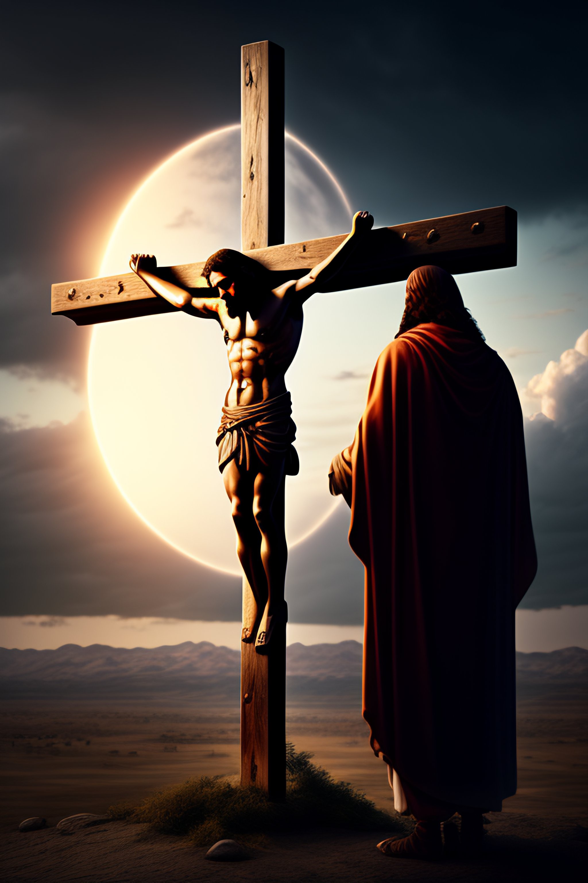 Lexica - Scene of the crucifixion, jesus on the cross with the good ...