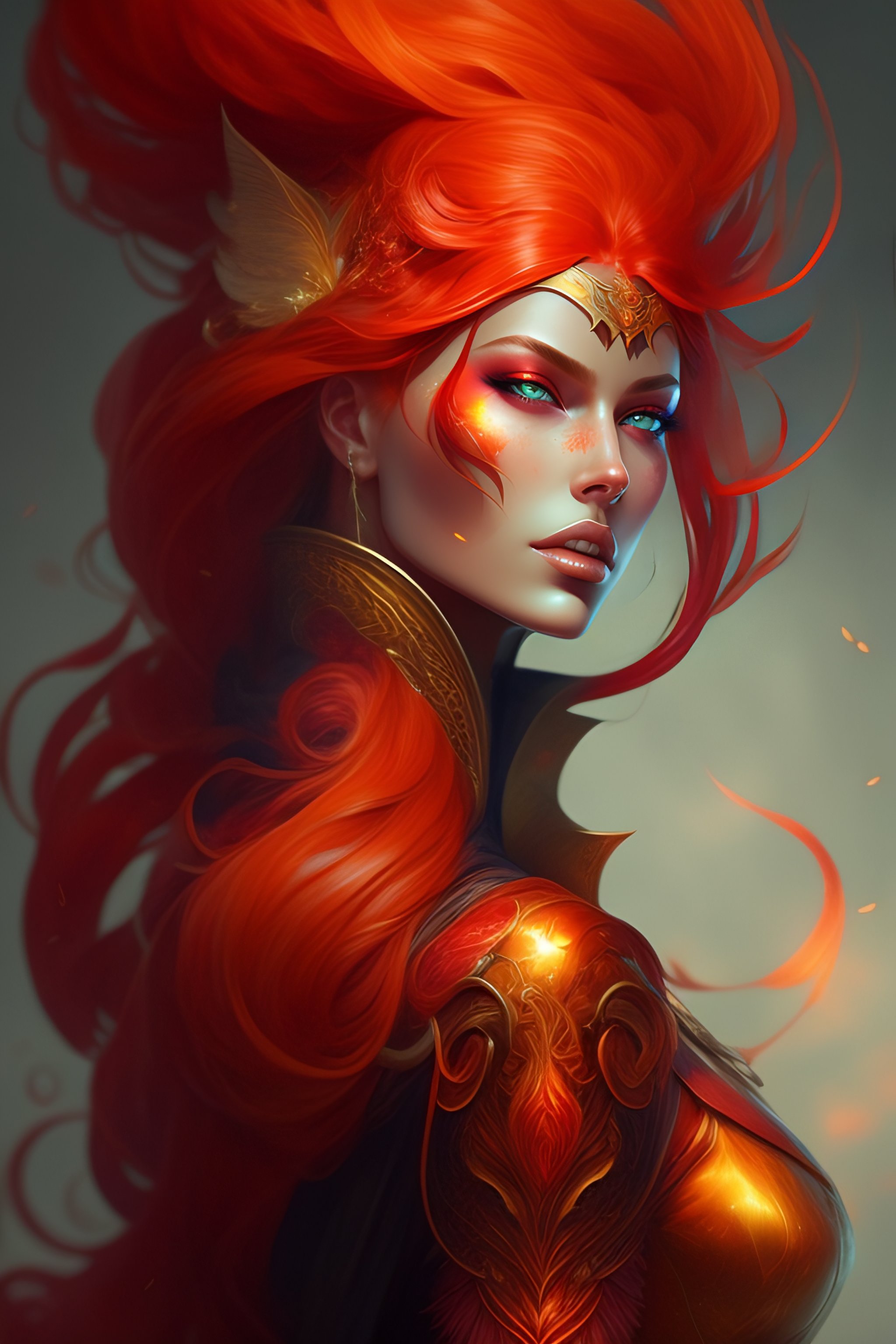 Lexica - Fiery redhed elemental woman beautifuly drawn and composed by ...