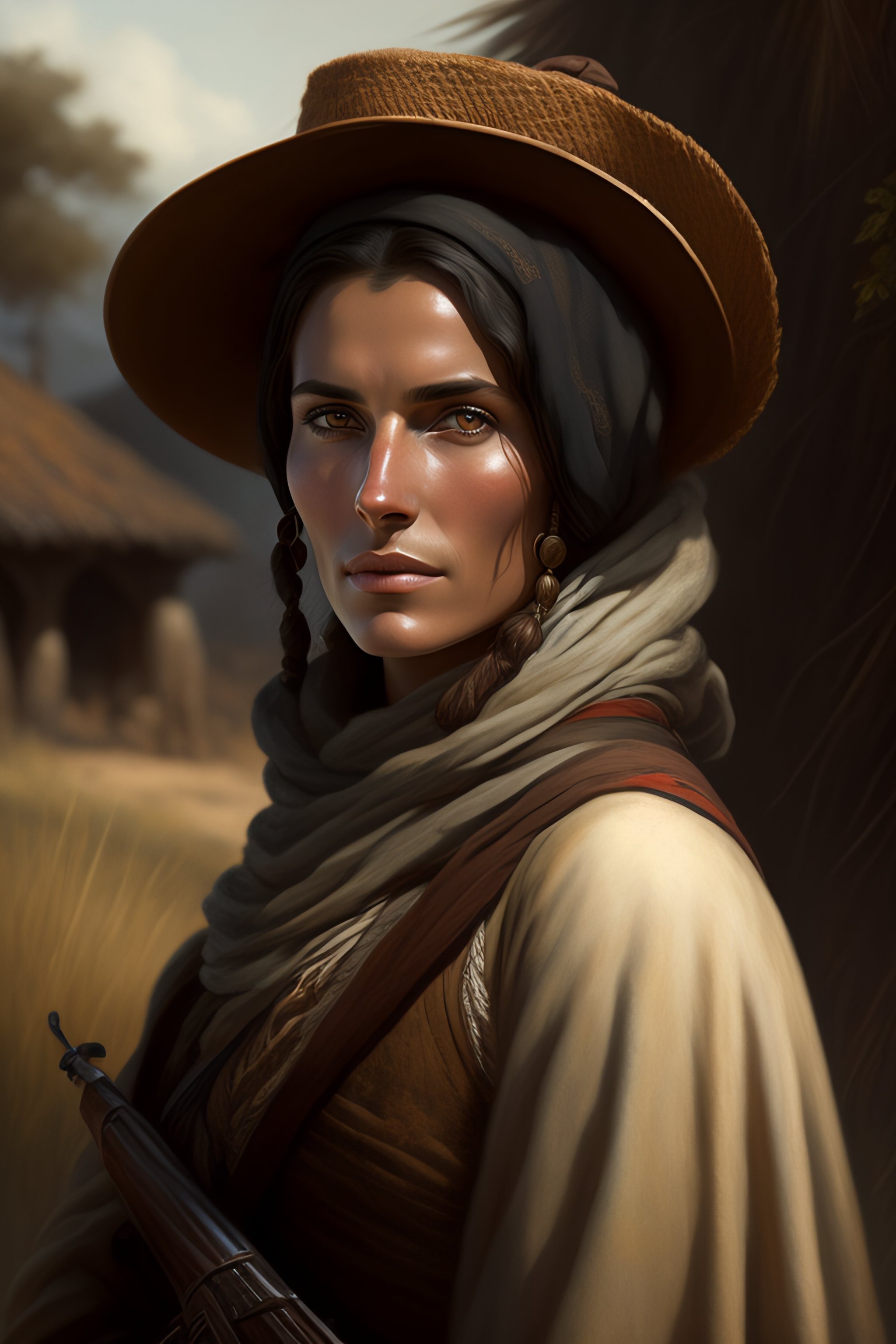 Lexica - Portrait of a spanish peasant woman with an antique musket in ...