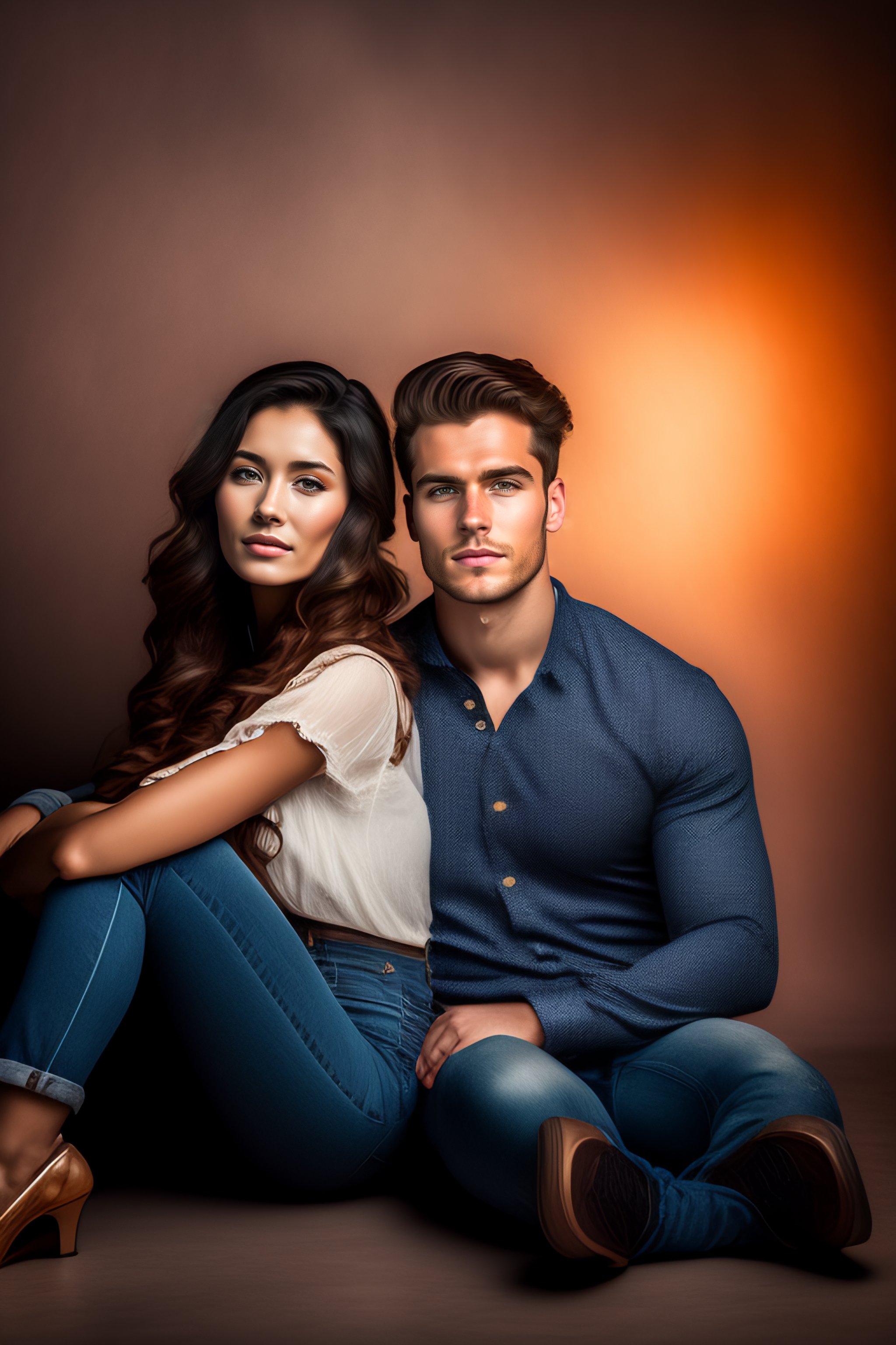 Lexica - Young women and his boyfriend posing in the photography studio ...