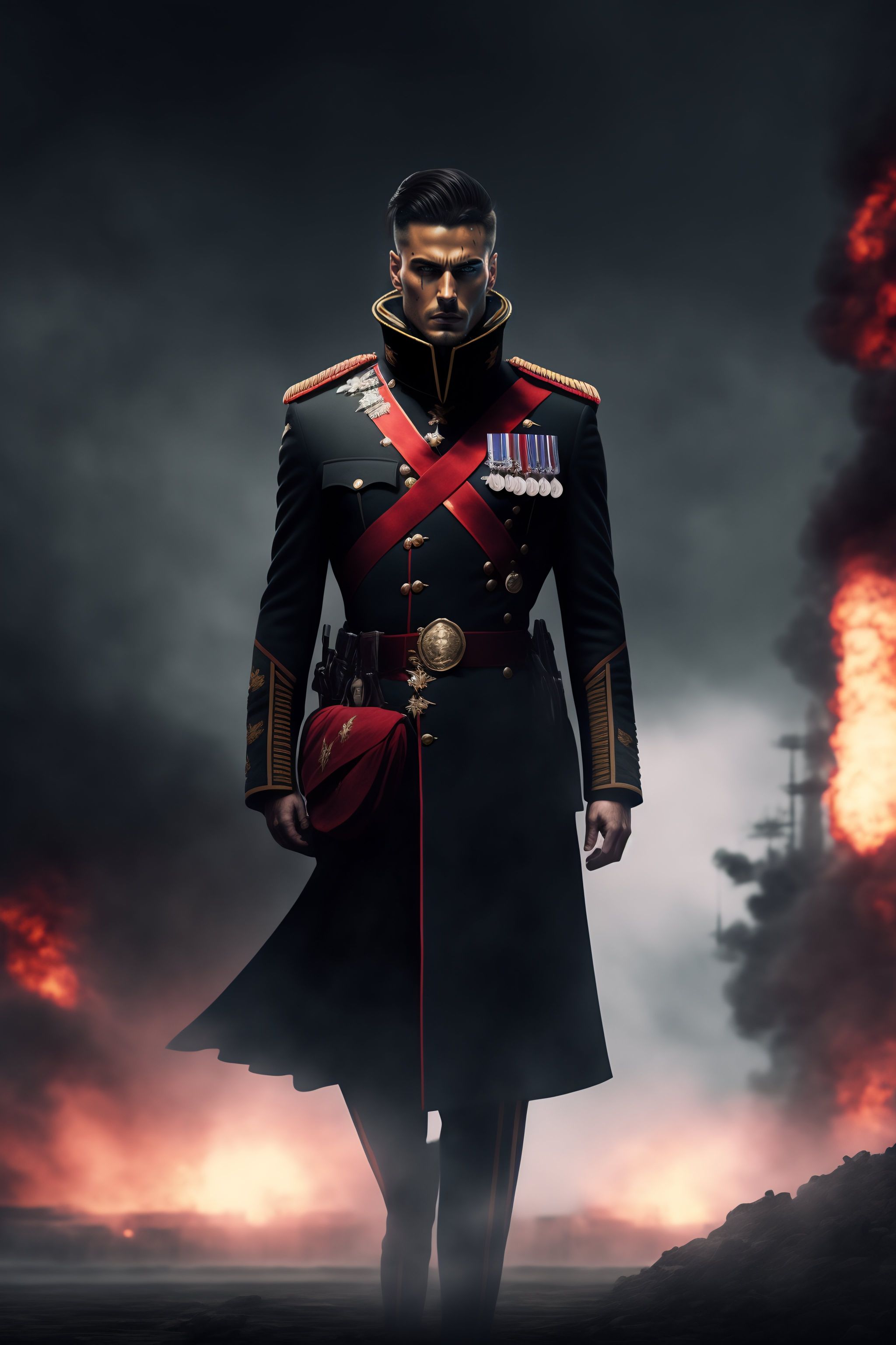 Lexica - Man, dramatic look, dramatic pose, beautiful background, war ...