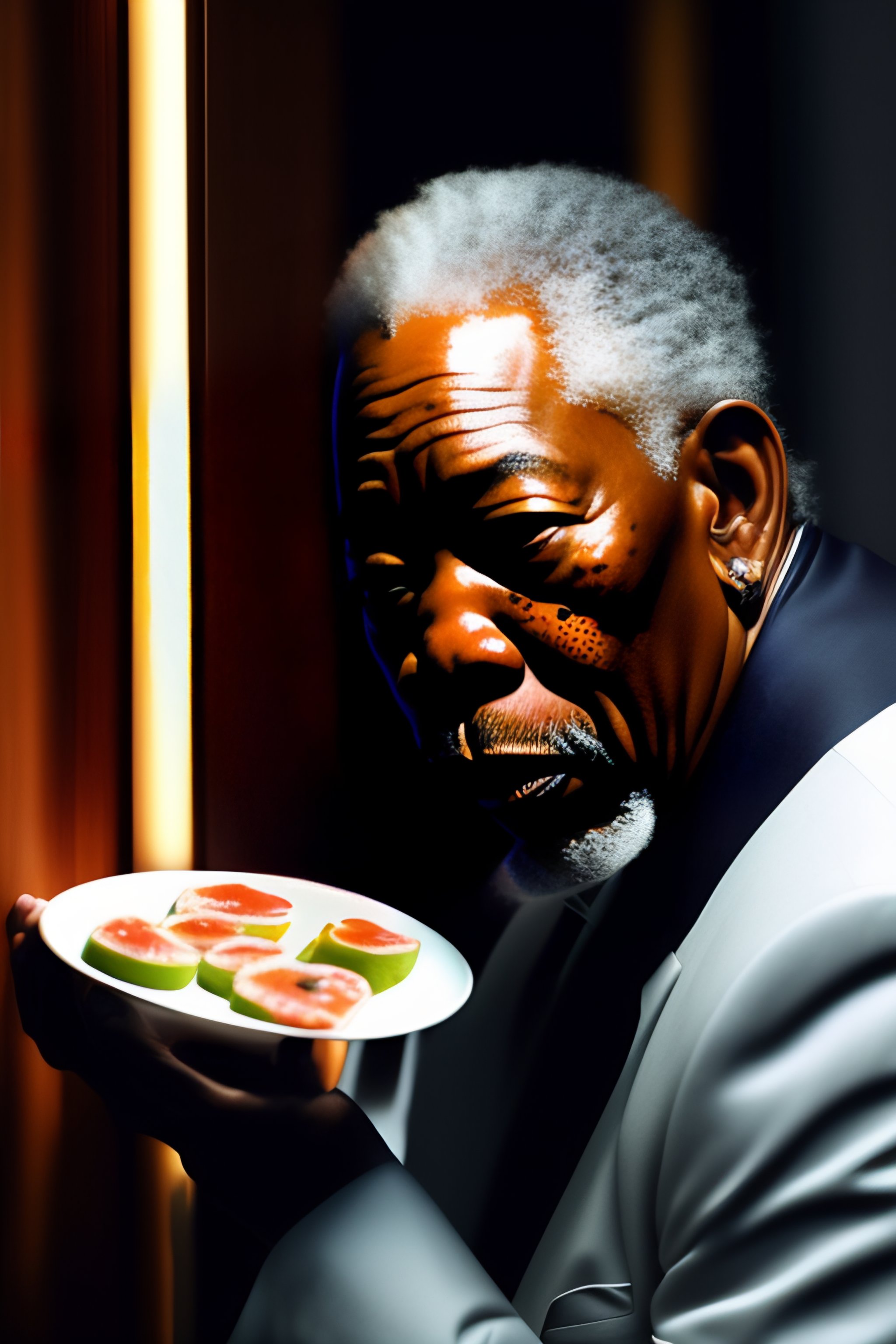 Lexica - Morgan freeman eating sushi