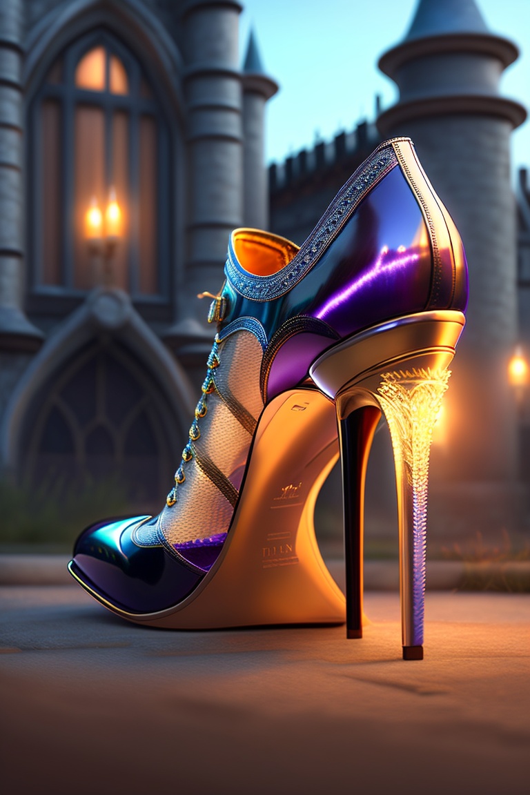 Lexica - Shiny clear high heel shoe in front of a castle, dark fantasy ...