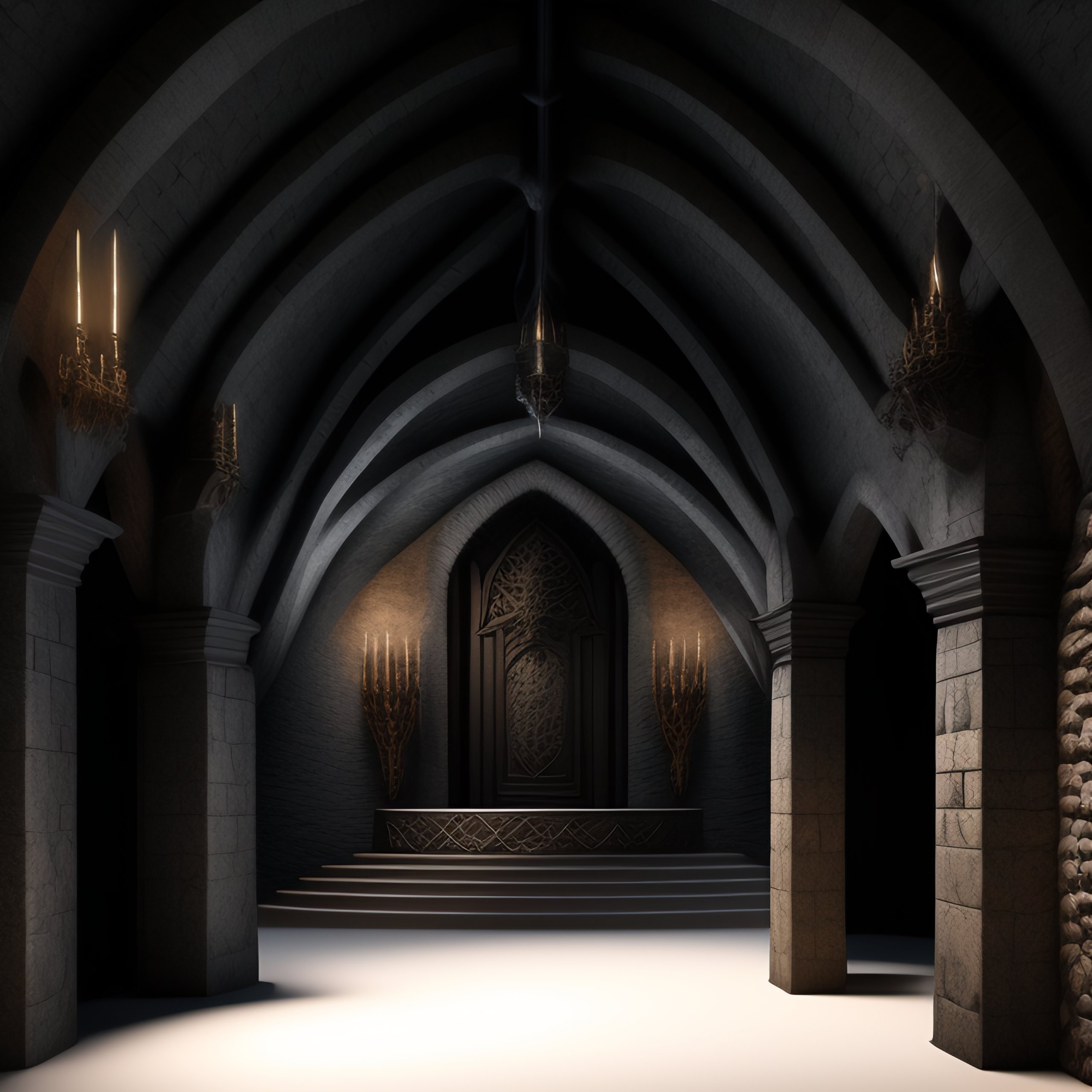 Lexica - Dark fantasy panoramic view of gothic stone medieval dungeon ...