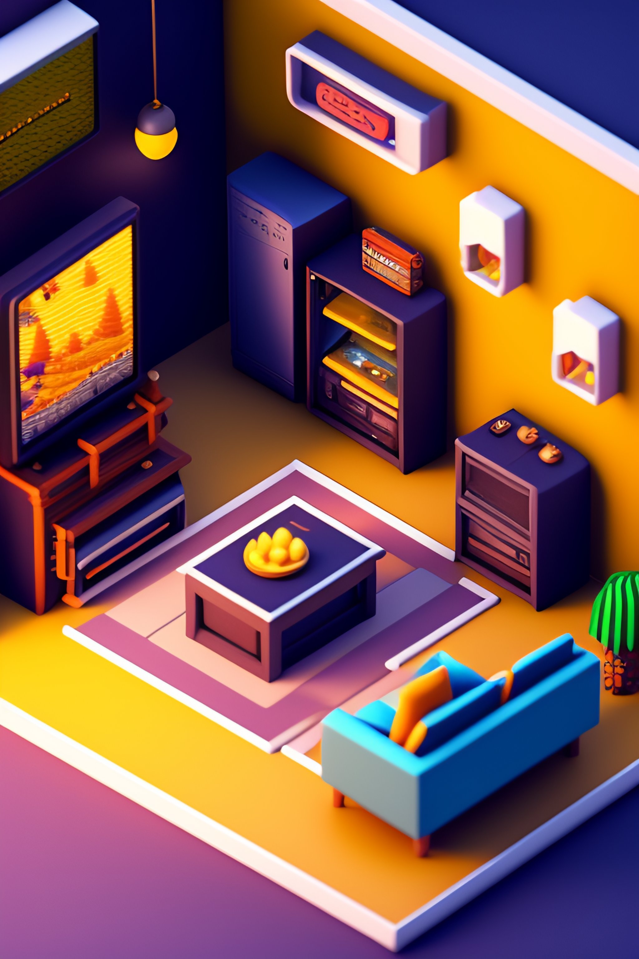 Lexica - Detailed isometric living room, pixel art, unreal engine voxel render, video games ...