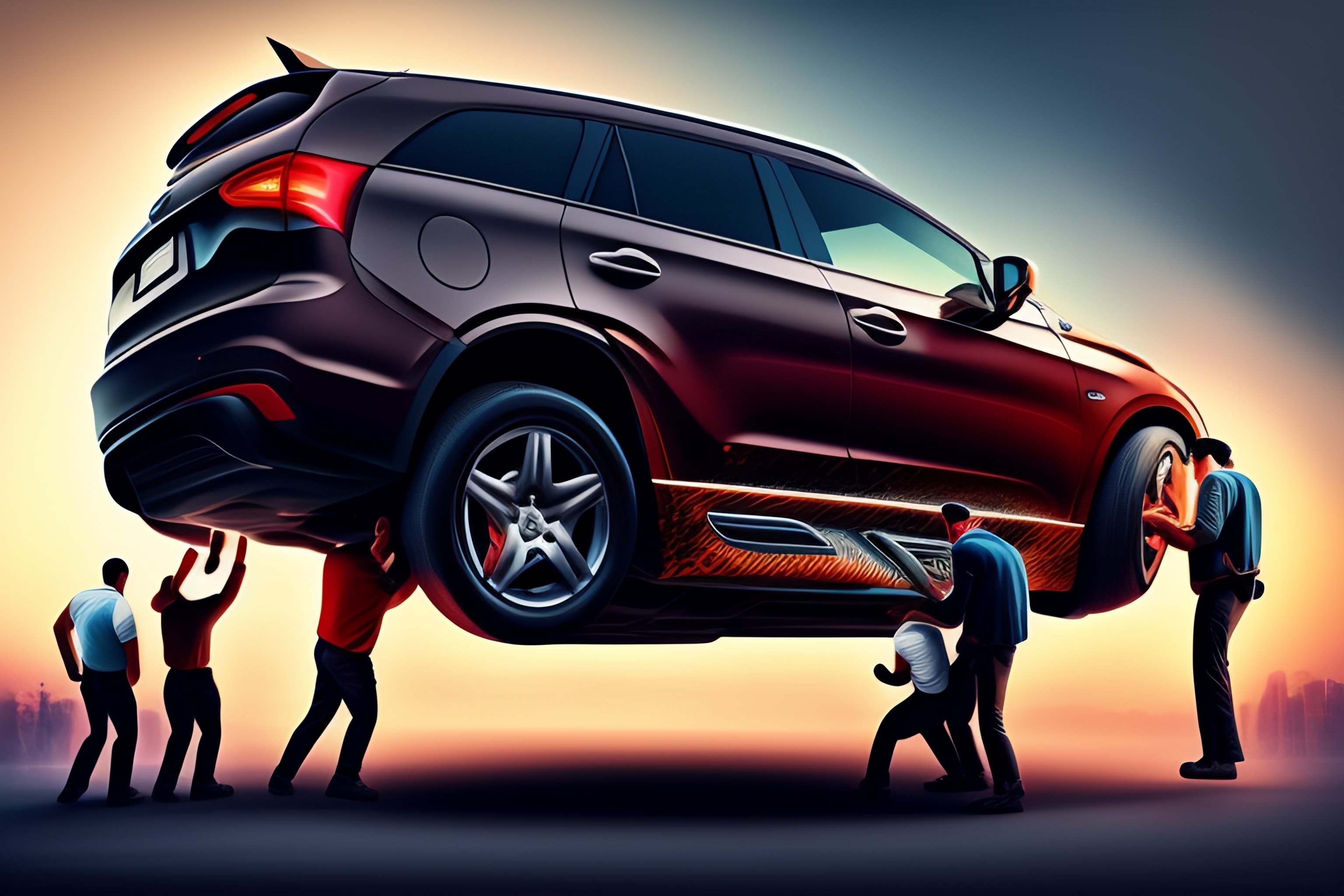 Lexica - A group of people working together to lift a car off of a ...