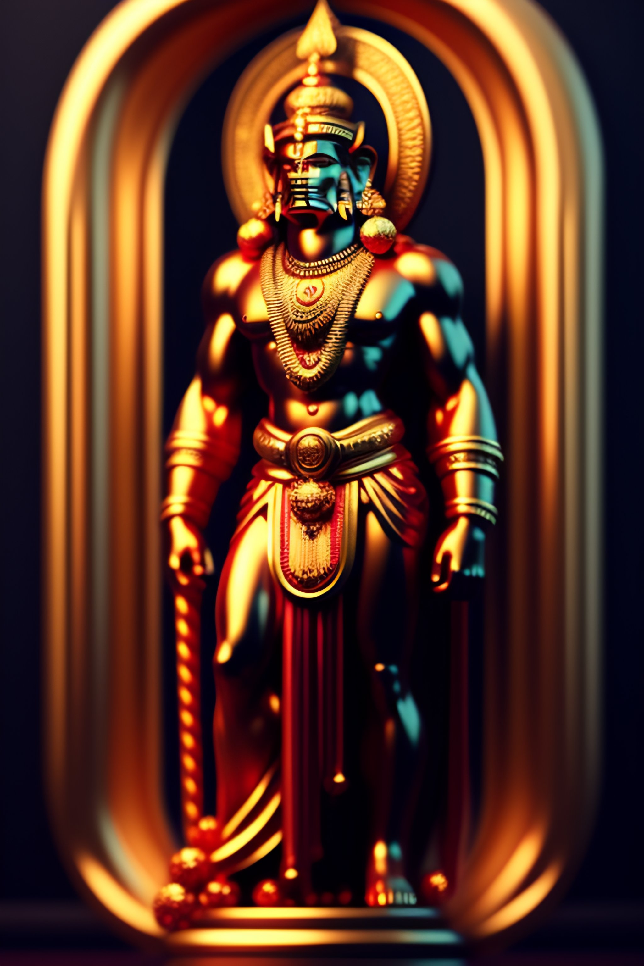 Lexica - HANUMAN , god with orange skin white tail with gold adornments ...