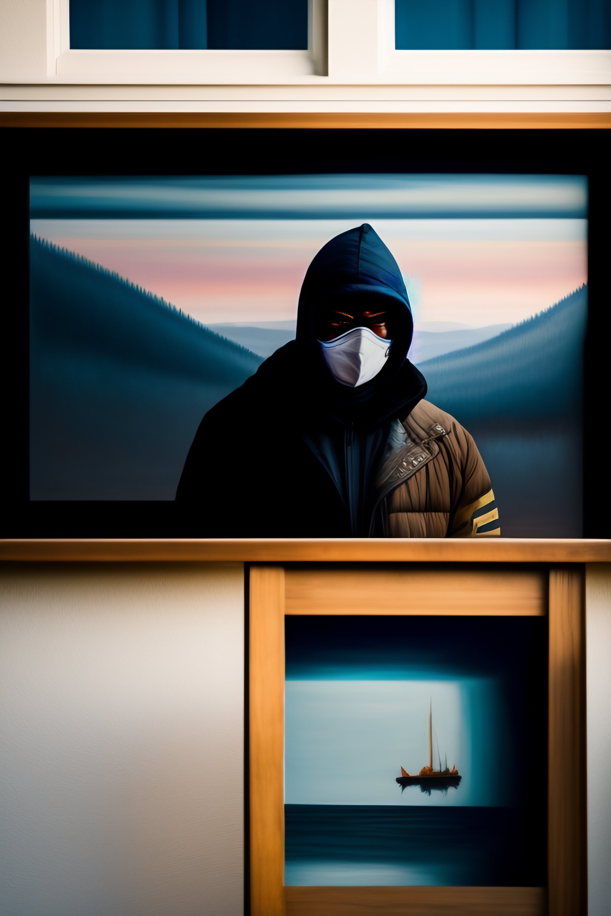 Lexica - A masked robber, in complete obscurity, stole a painting, then ...