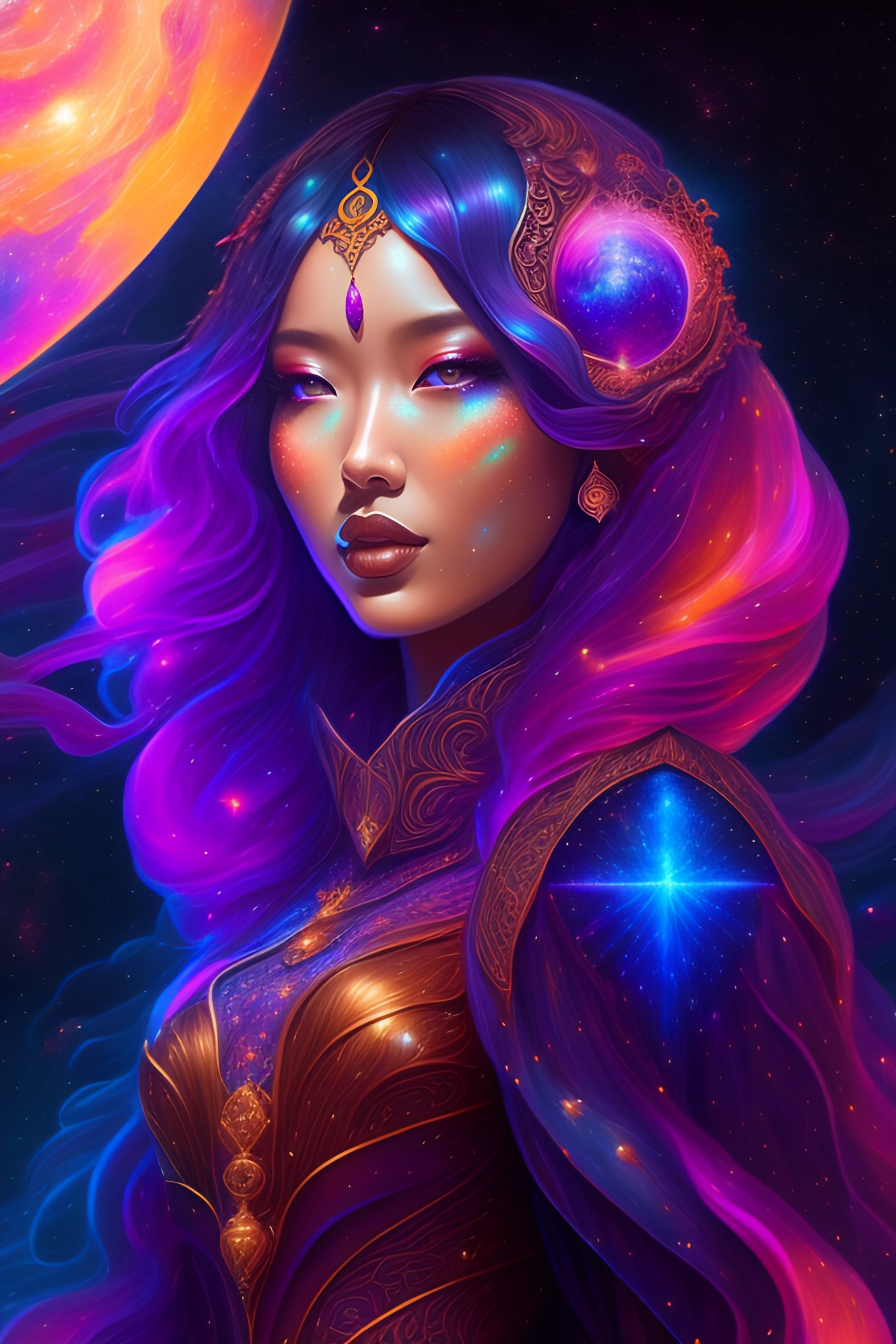 Lexica - Cosmic sorceress, nebulas, galactic, Concept art portrait by ...