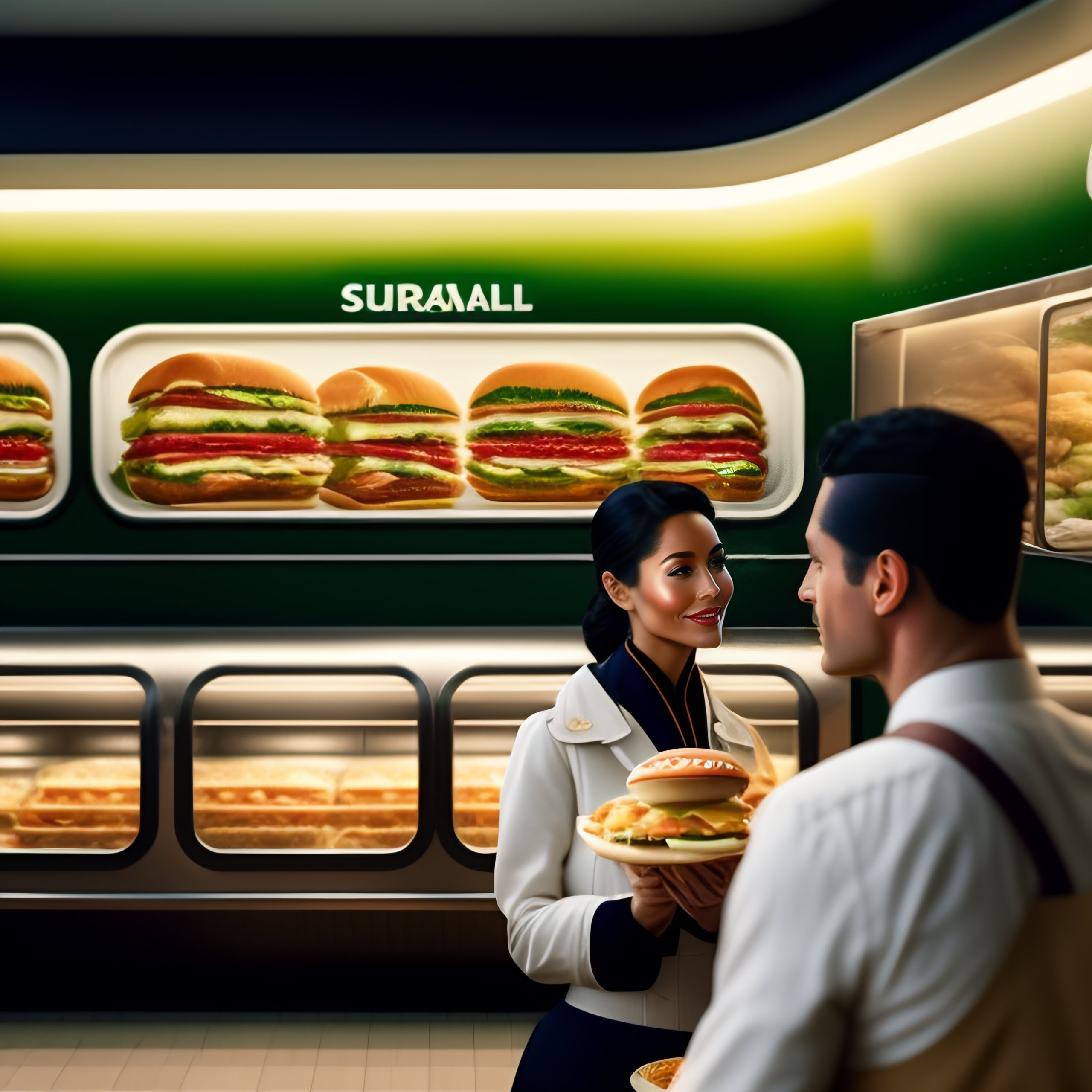 Lexica - A realistic view inside of a subway fastfood franchise where ...