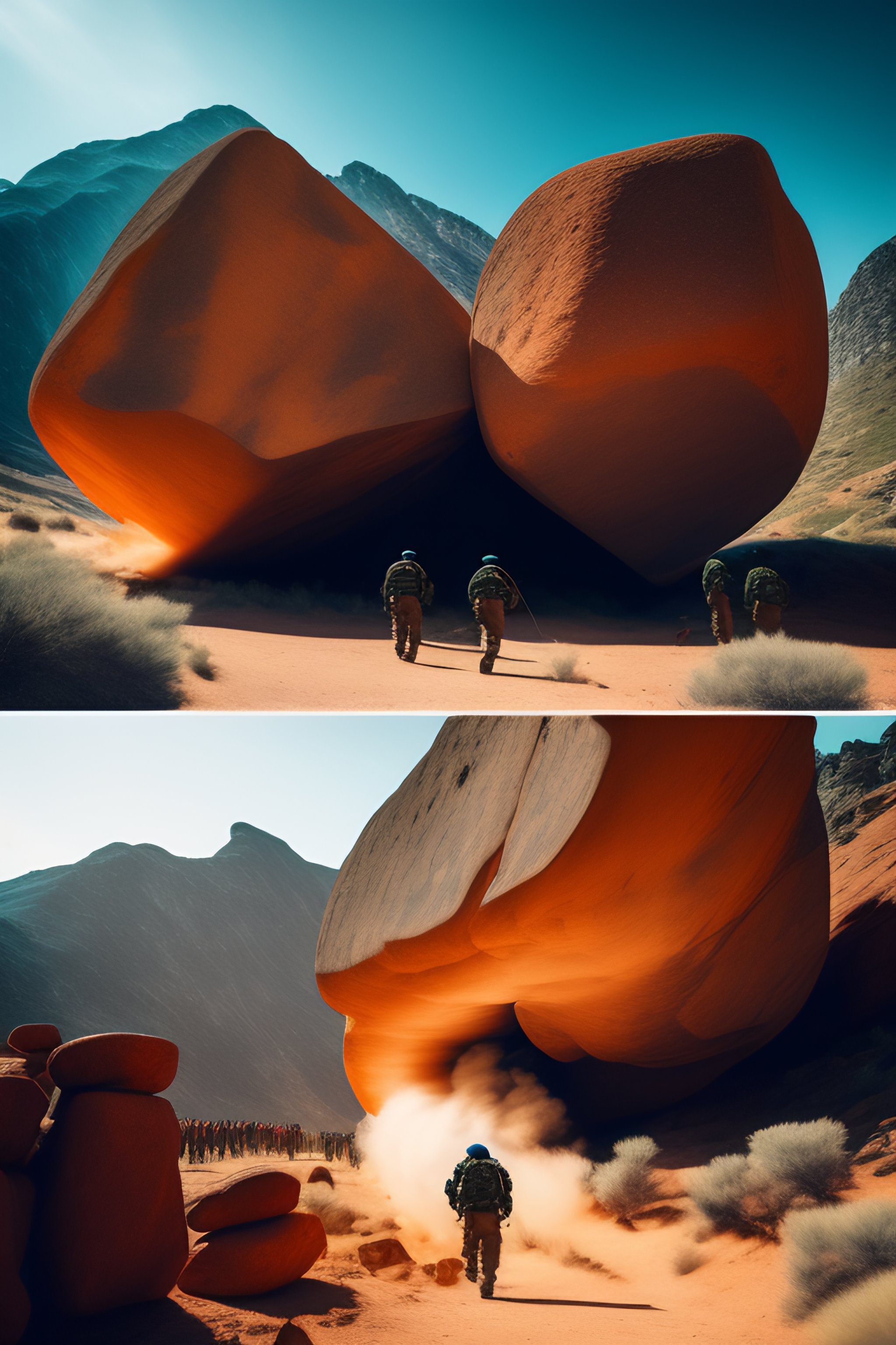 Lexica - Multiple ancient strong men moving boulders, story telling ...