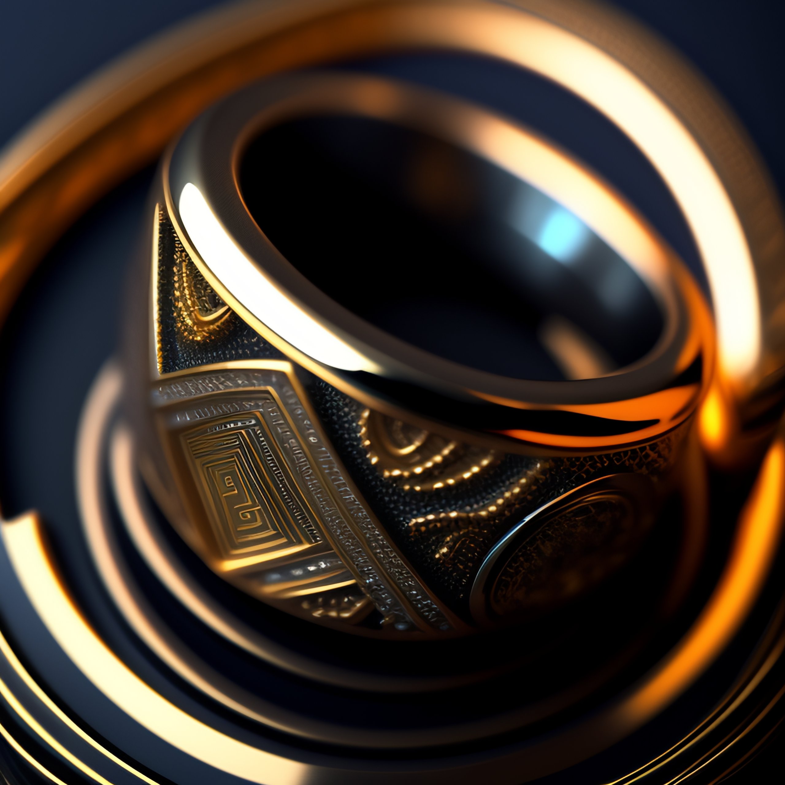Lexica - Intricate design on cyberpunk man's ring, metallic silver ...