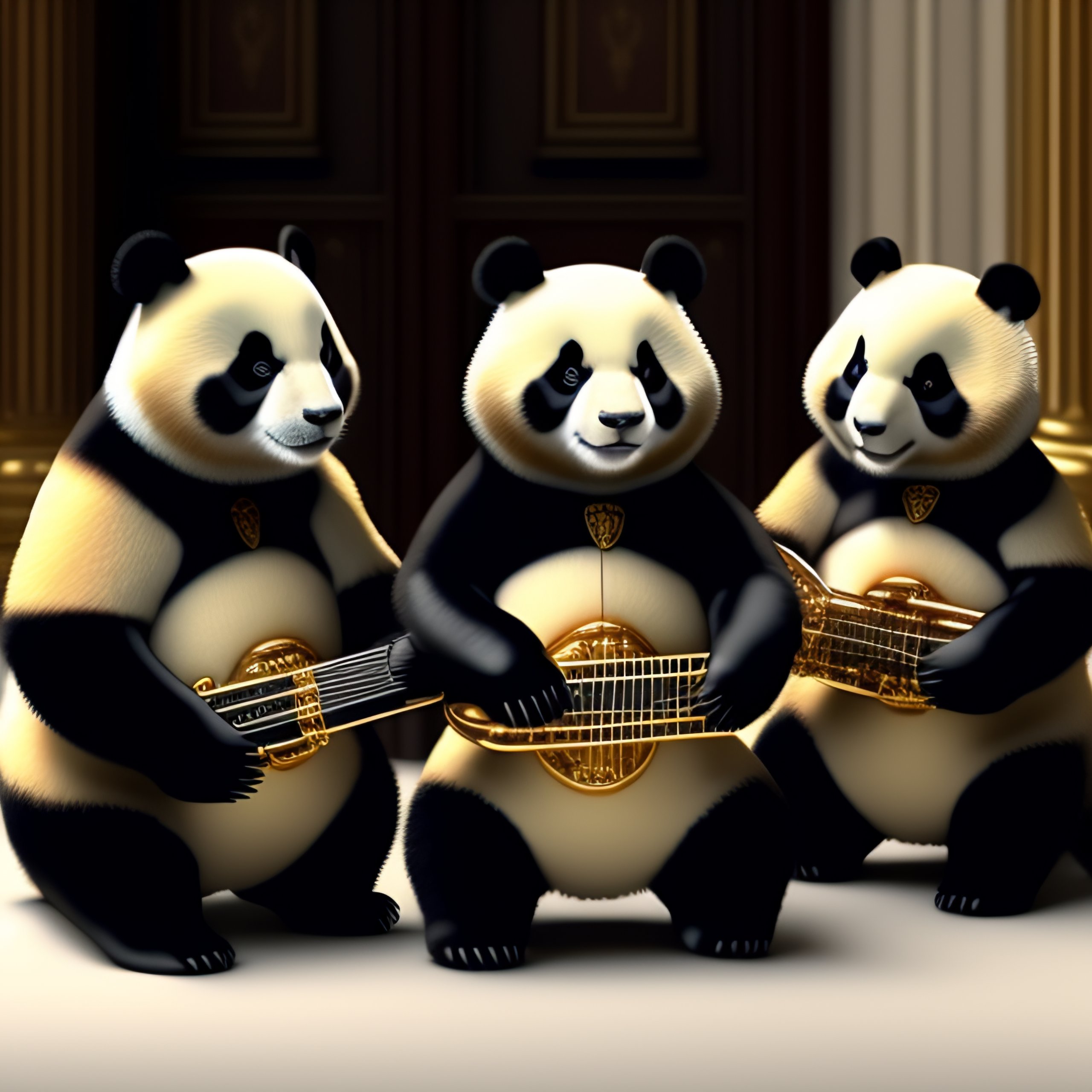 Lexica - A trio of panda bears playing music and dressed in 18th ...