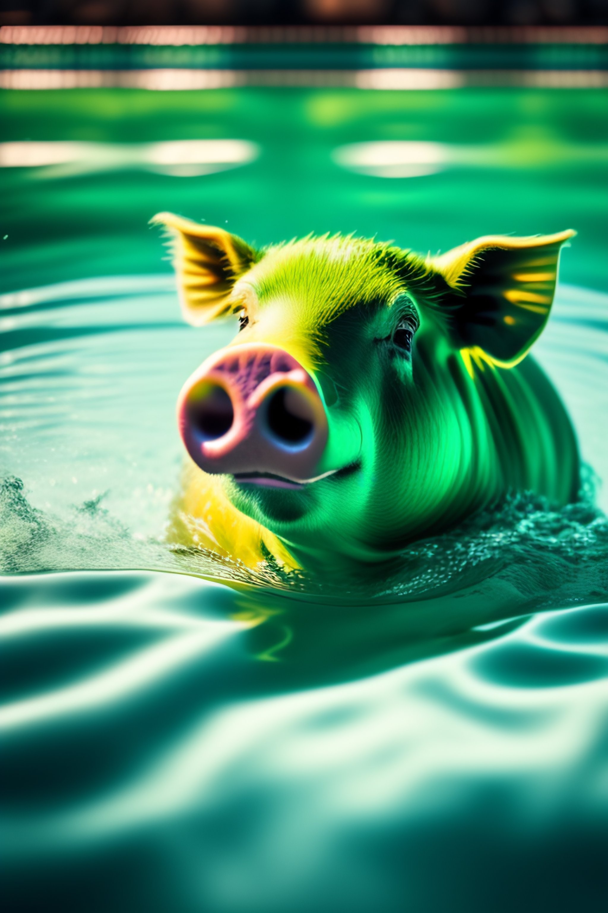 Lexica - A green pig in a swimmingpool