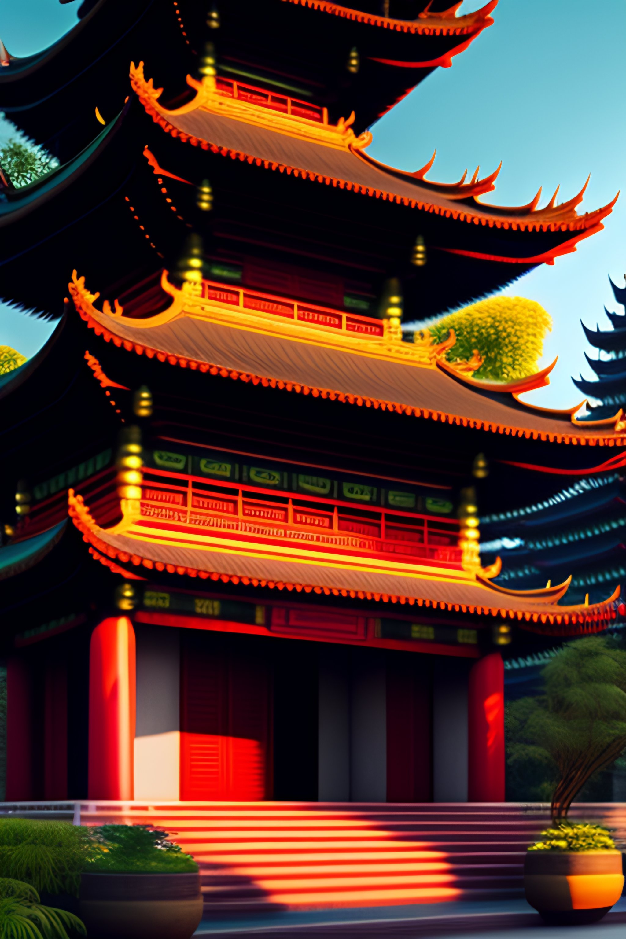 Lexica - Chinese style temple in front of cyberpunk pagoda, hyper ...