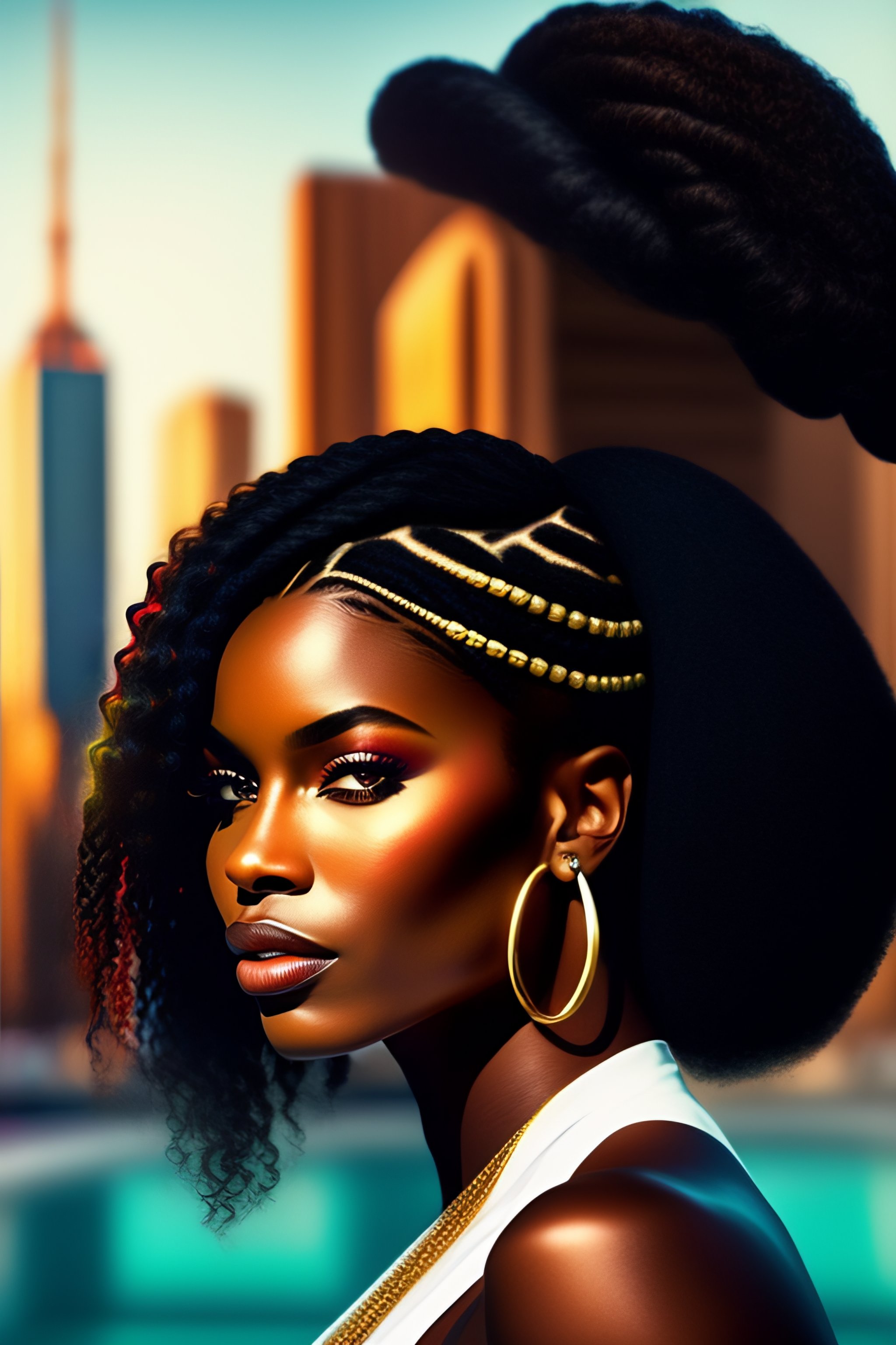 Lexica Dark Skinned African American Woman With Stylish Braids Hoop
