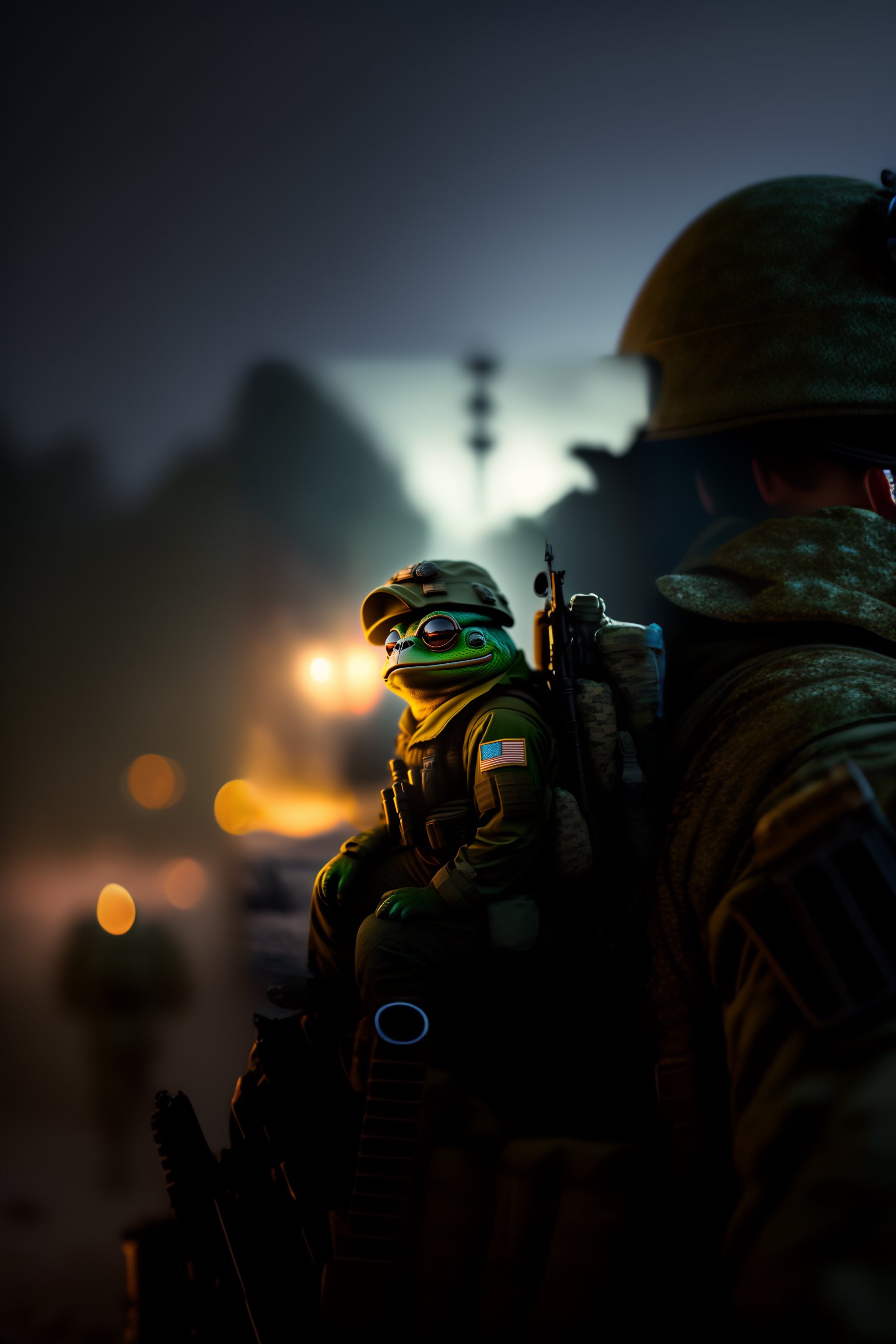 Lexica - An exhausted pepe the frog at the frontlines in the army at ...
