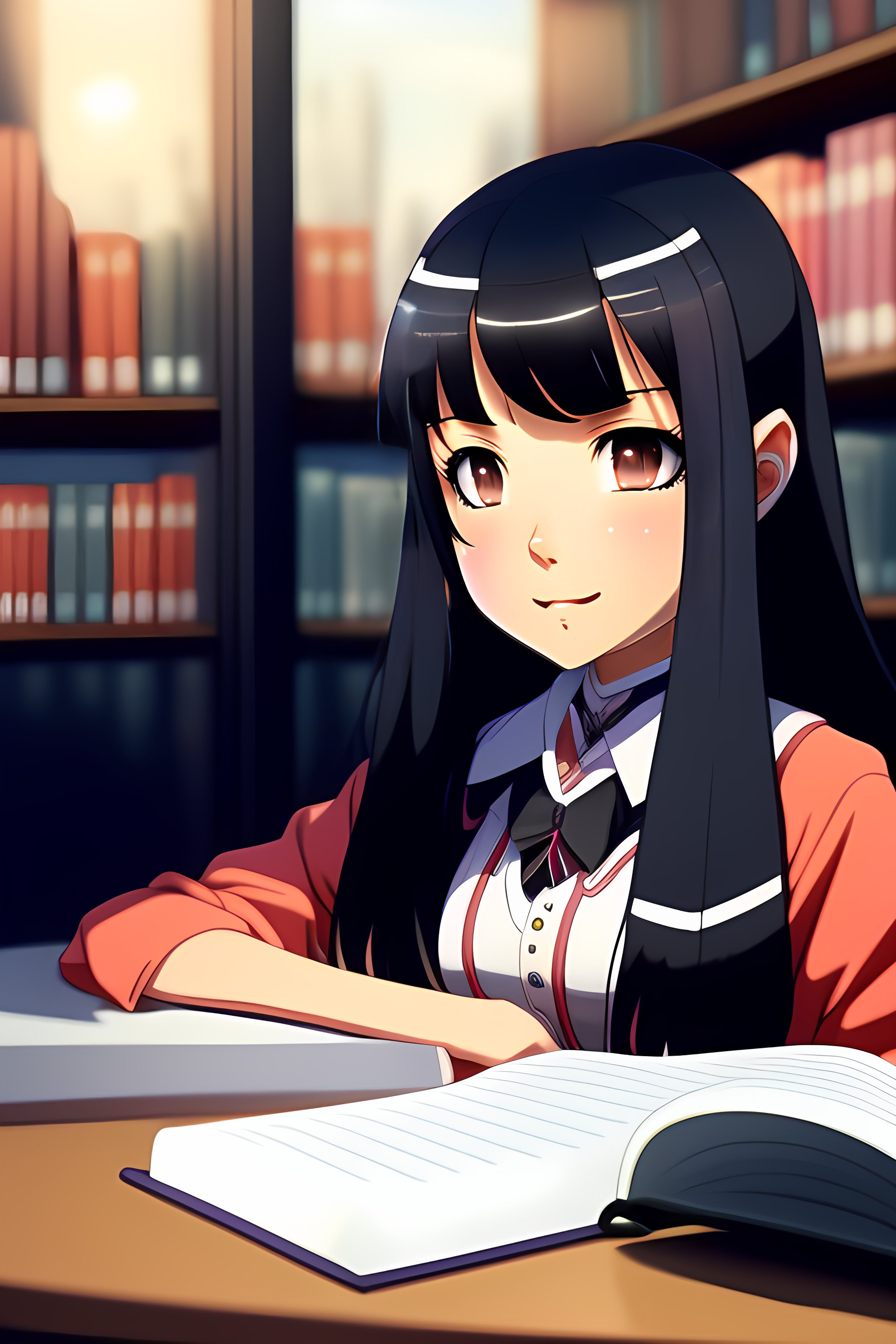 Lexica - An anime girl sits at a desk, surrounded by books and notes ...