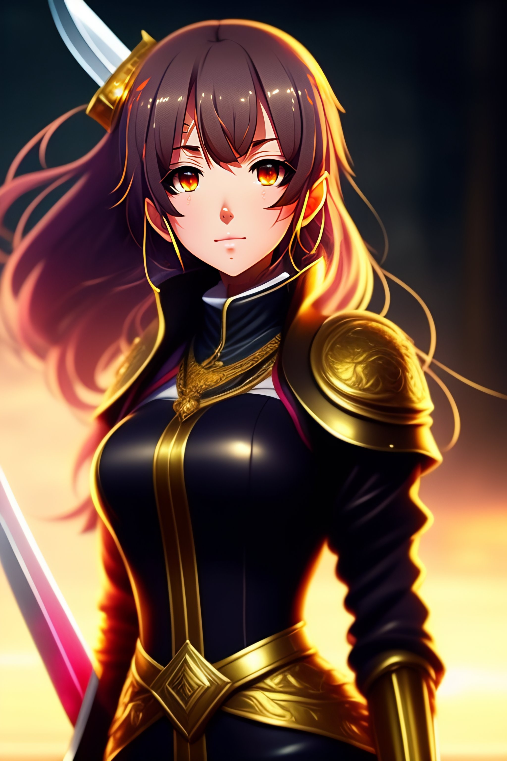 Lexica - A anime Girl cropped with a sword Made of Gold