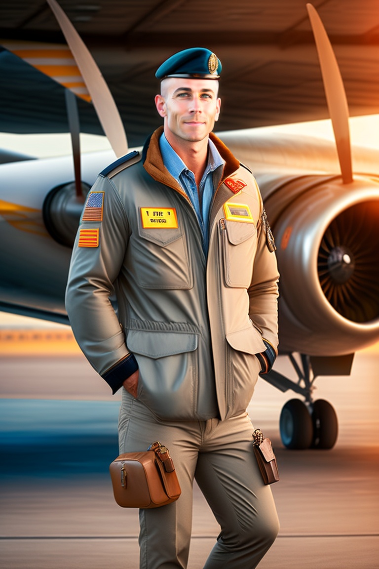 Lexica - Portrait of a pilot with full body at airport, using natural ...