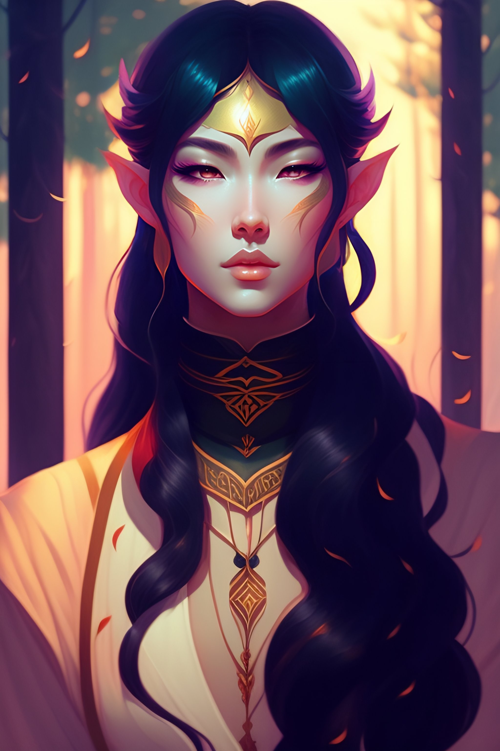 Lexica - Young beautiful male forest spirit, elven, long black hair ...