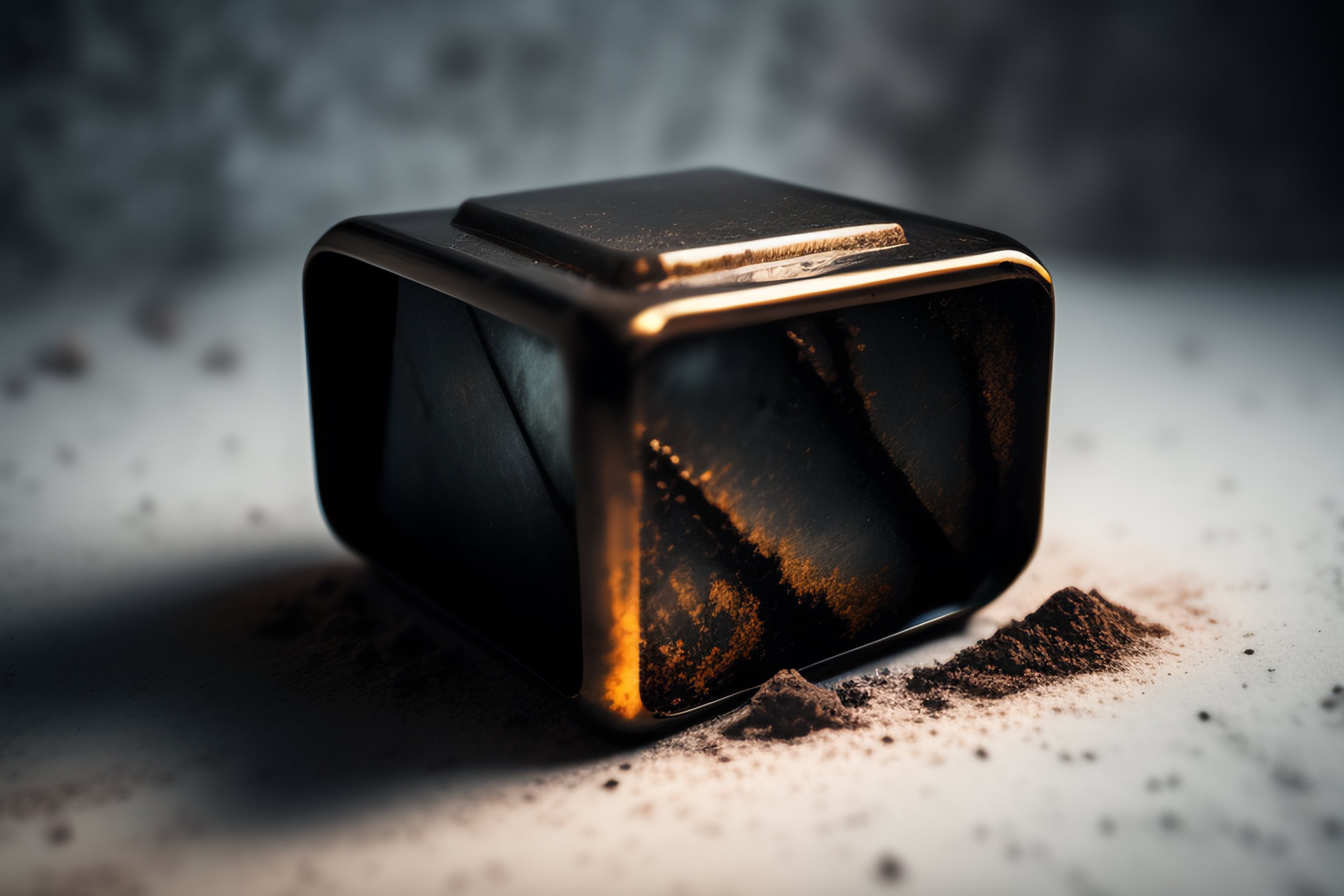 Lexica - Corroded metal prism with markings etched onto its surface ...