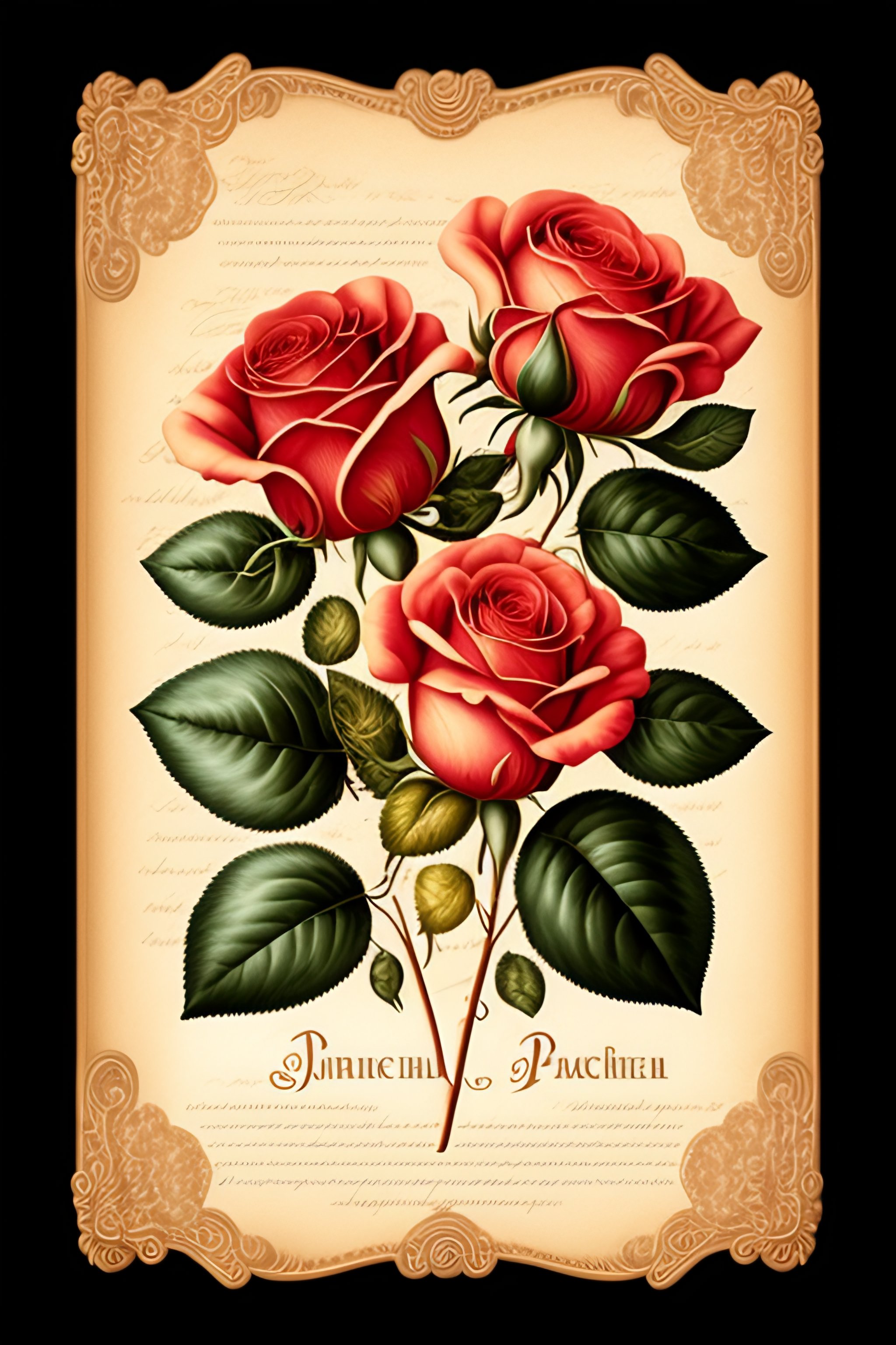 Lexica - Old parchment paper high quality with watermark dark roses and ...