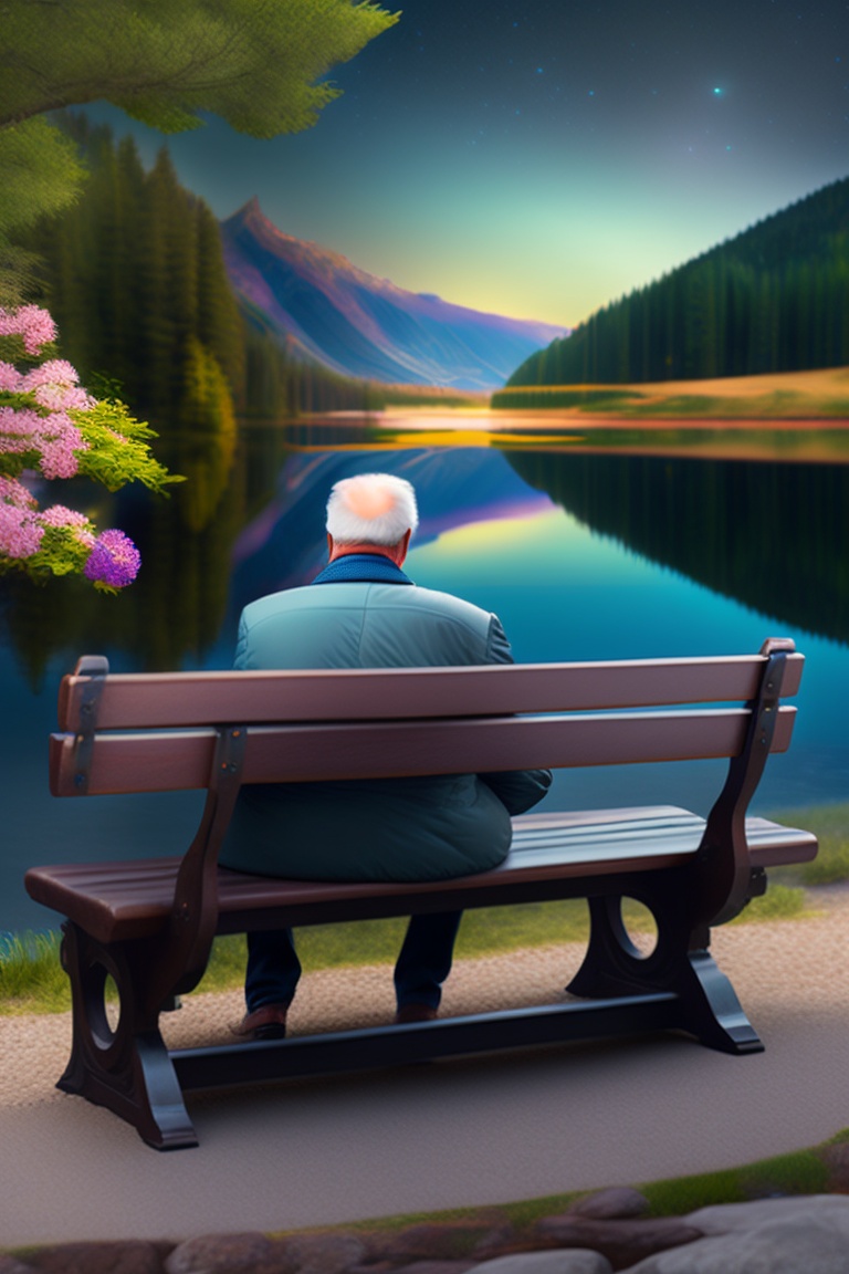 Lexica - A picture of a very old man sitting on a park bench holding a ...
