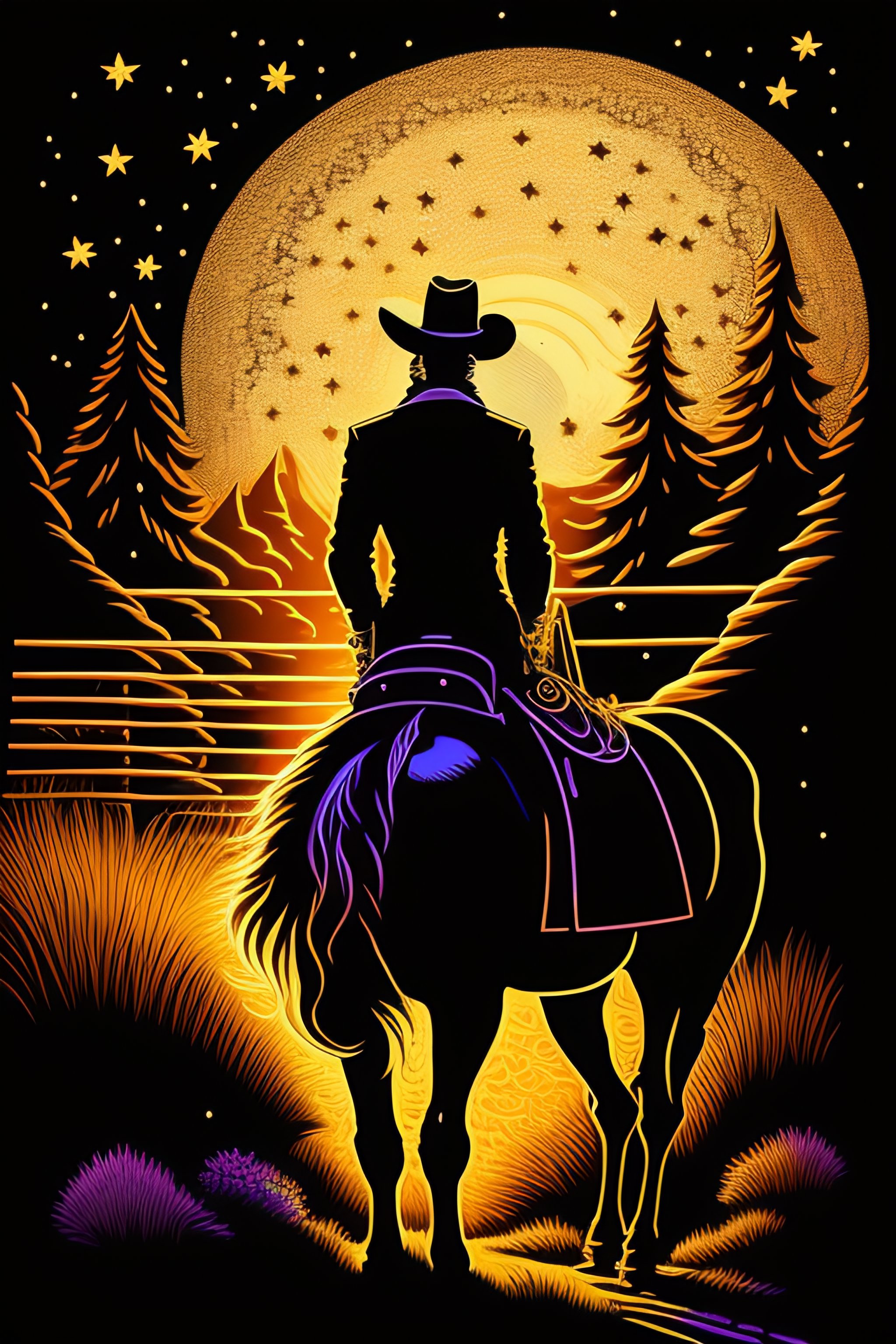 Lexica - Highly detailed line color drawing of cowboy digital art ...