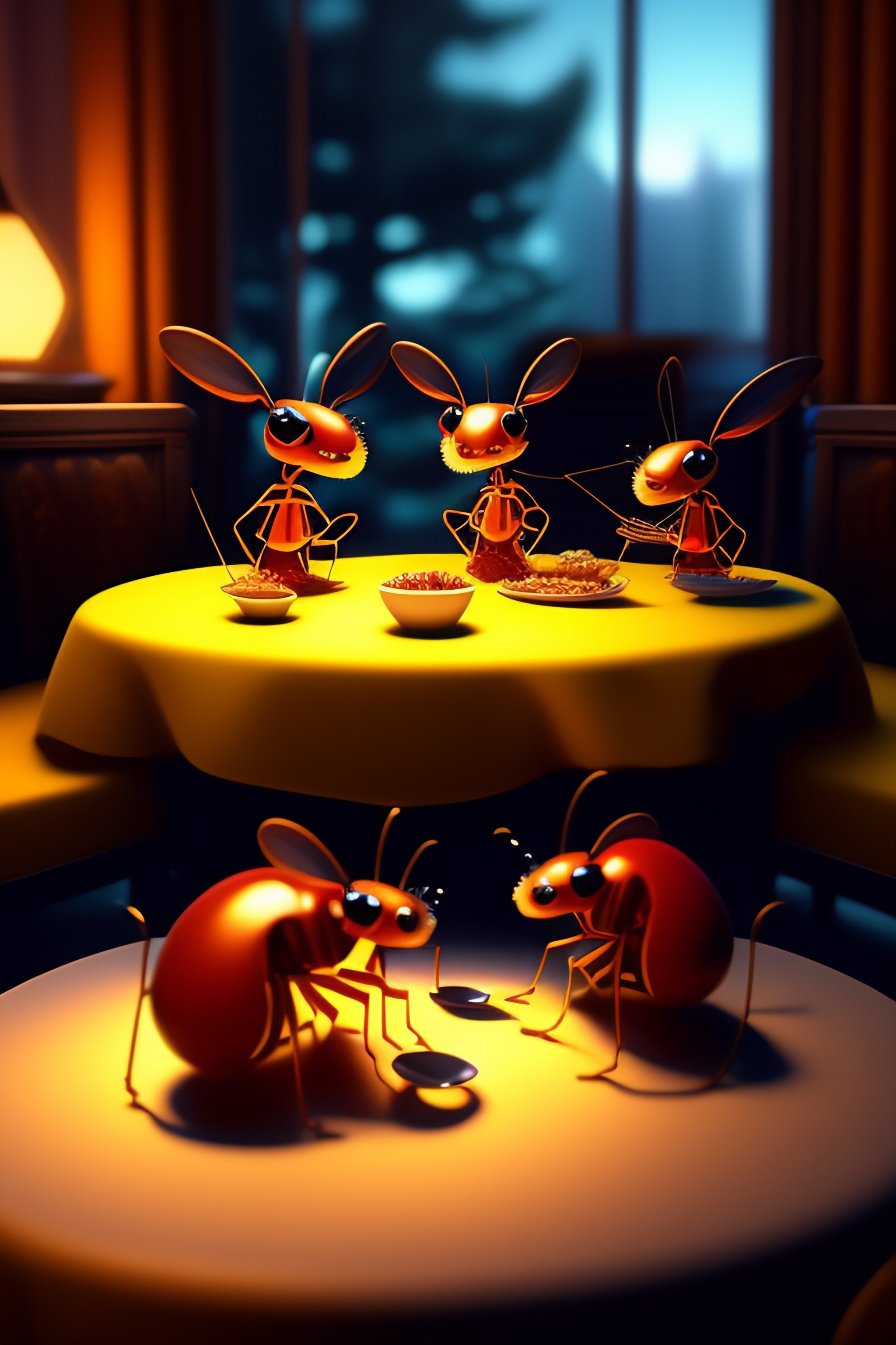Lexica - A family of 4 ants having dinner around the table at new years ...