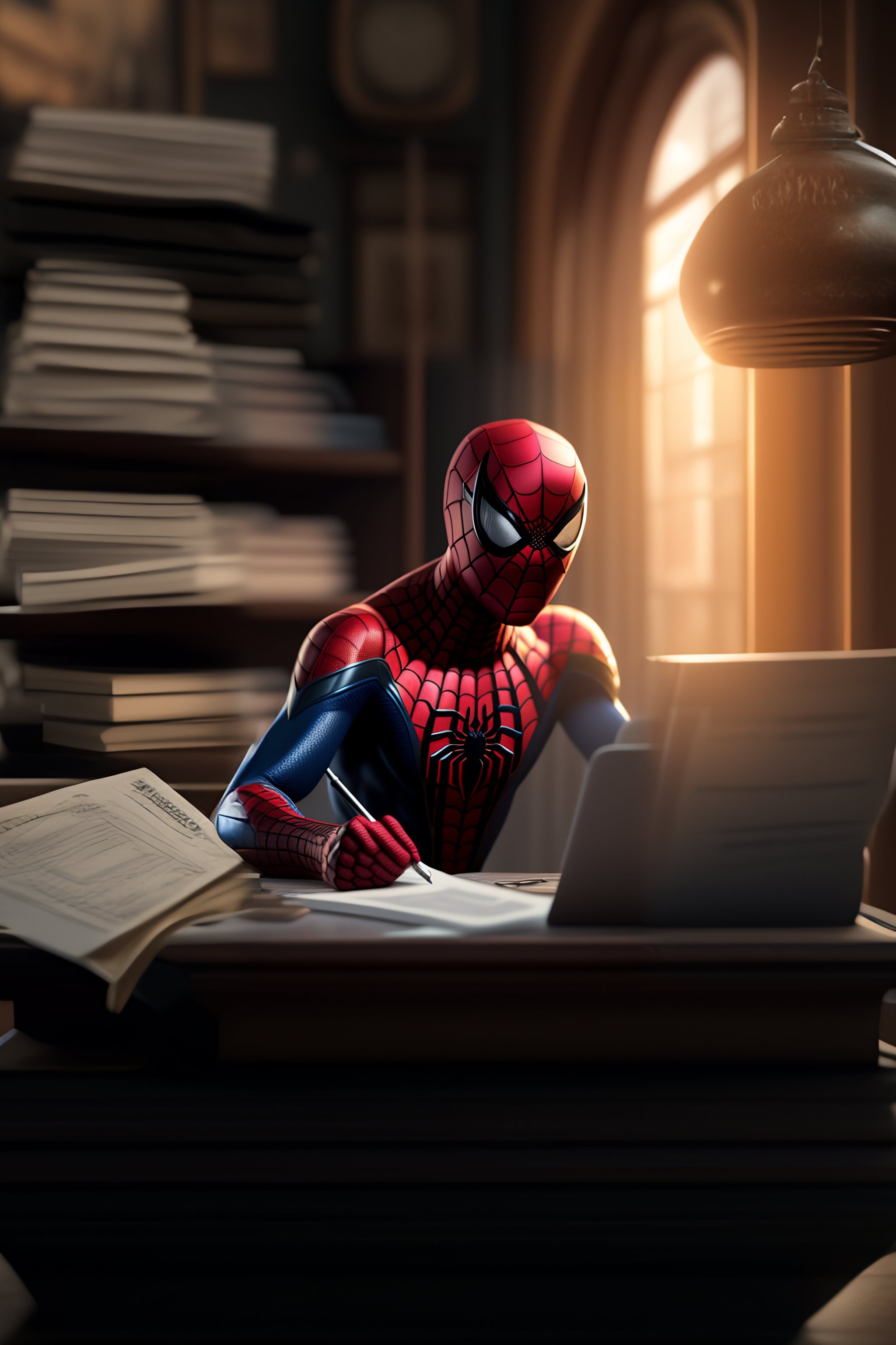 Lexica - Spider-Man commiting tax fraud, paperwork, exhausted, by serov ...