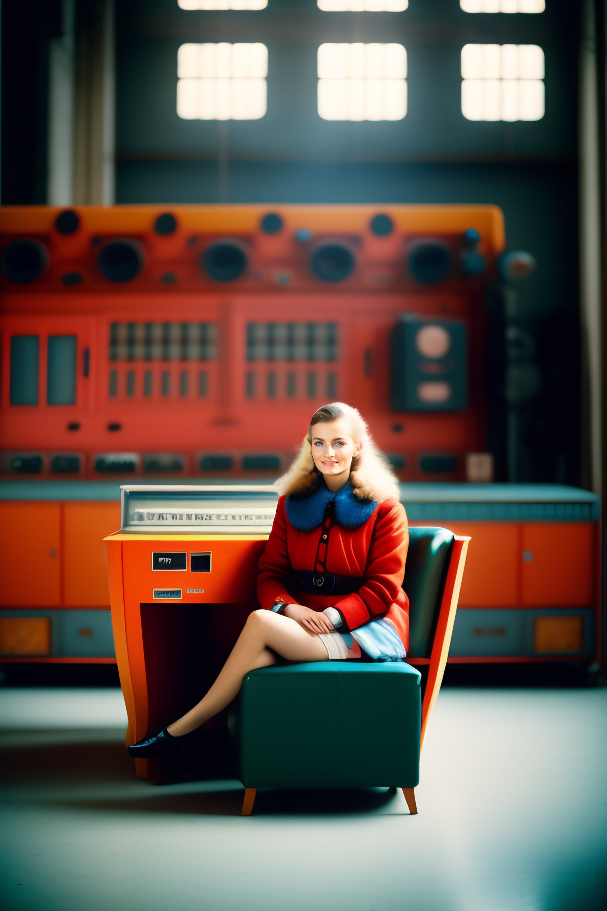 Lexica - A Soviet girl sitting in a chair in front of a soviet computer ...