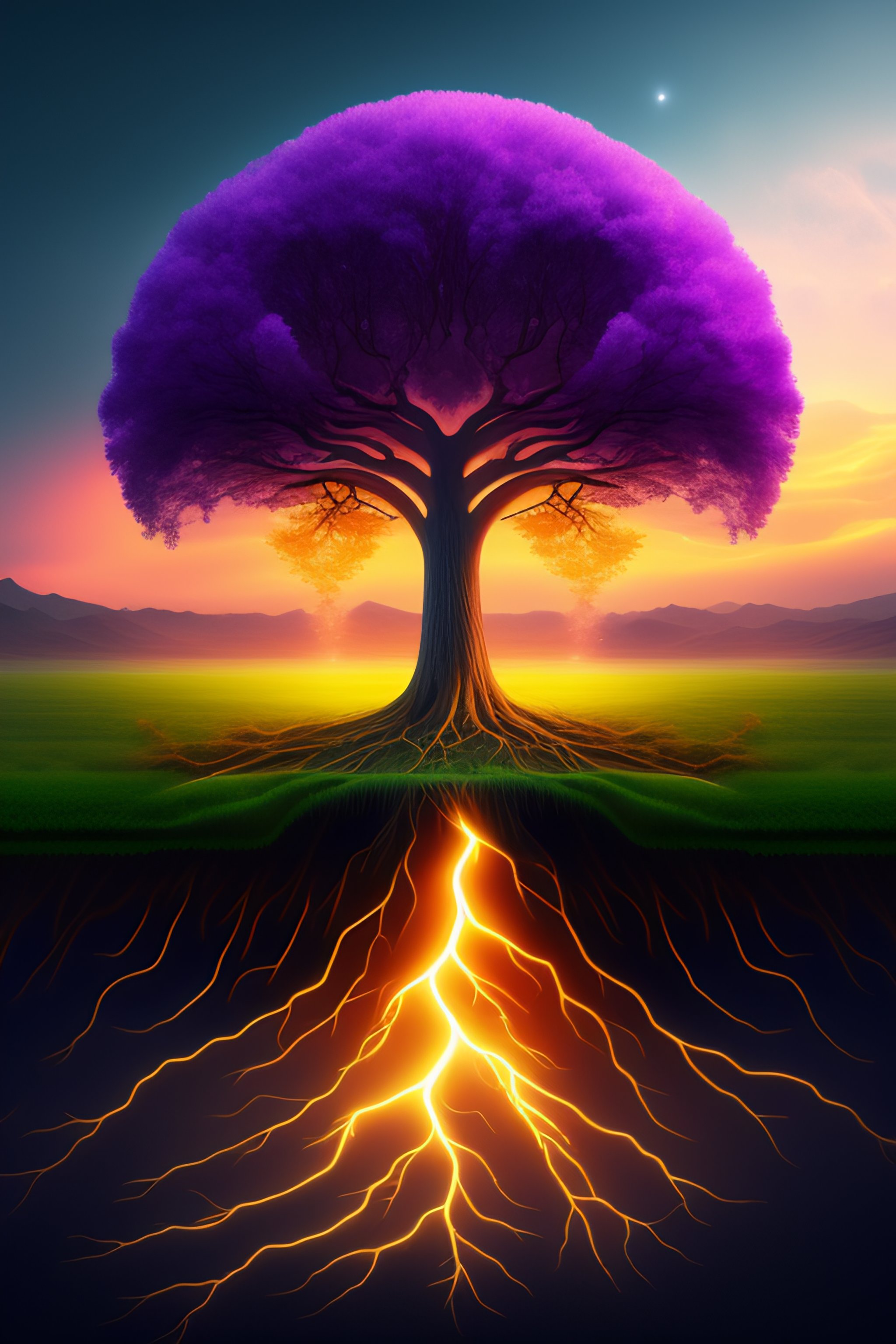 Lexica - Healthy power lightning tree roots heart fungi connected network
