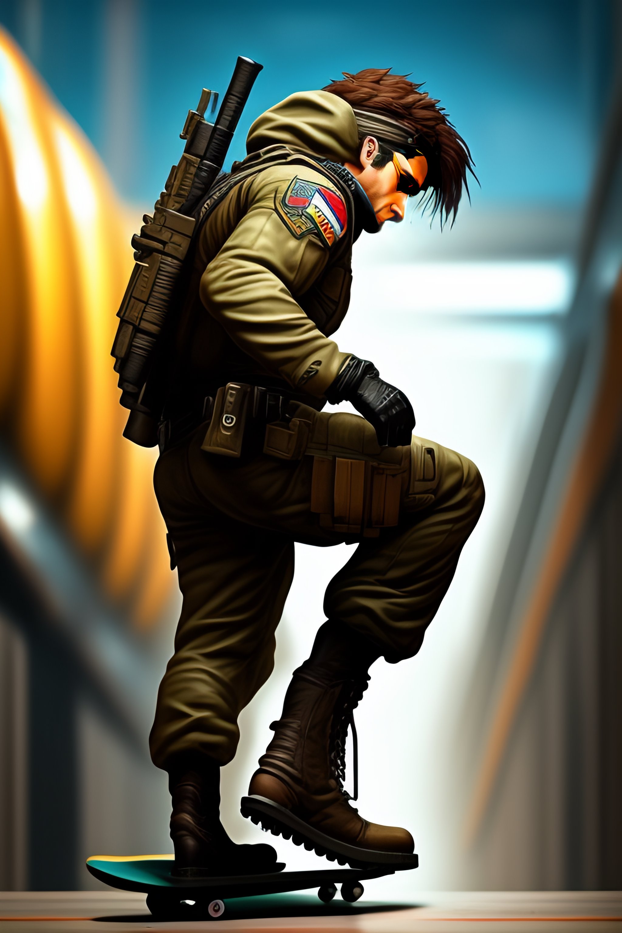 Lexica - Solid Snake from Metal Gear grinding on a skateboard on a ...
