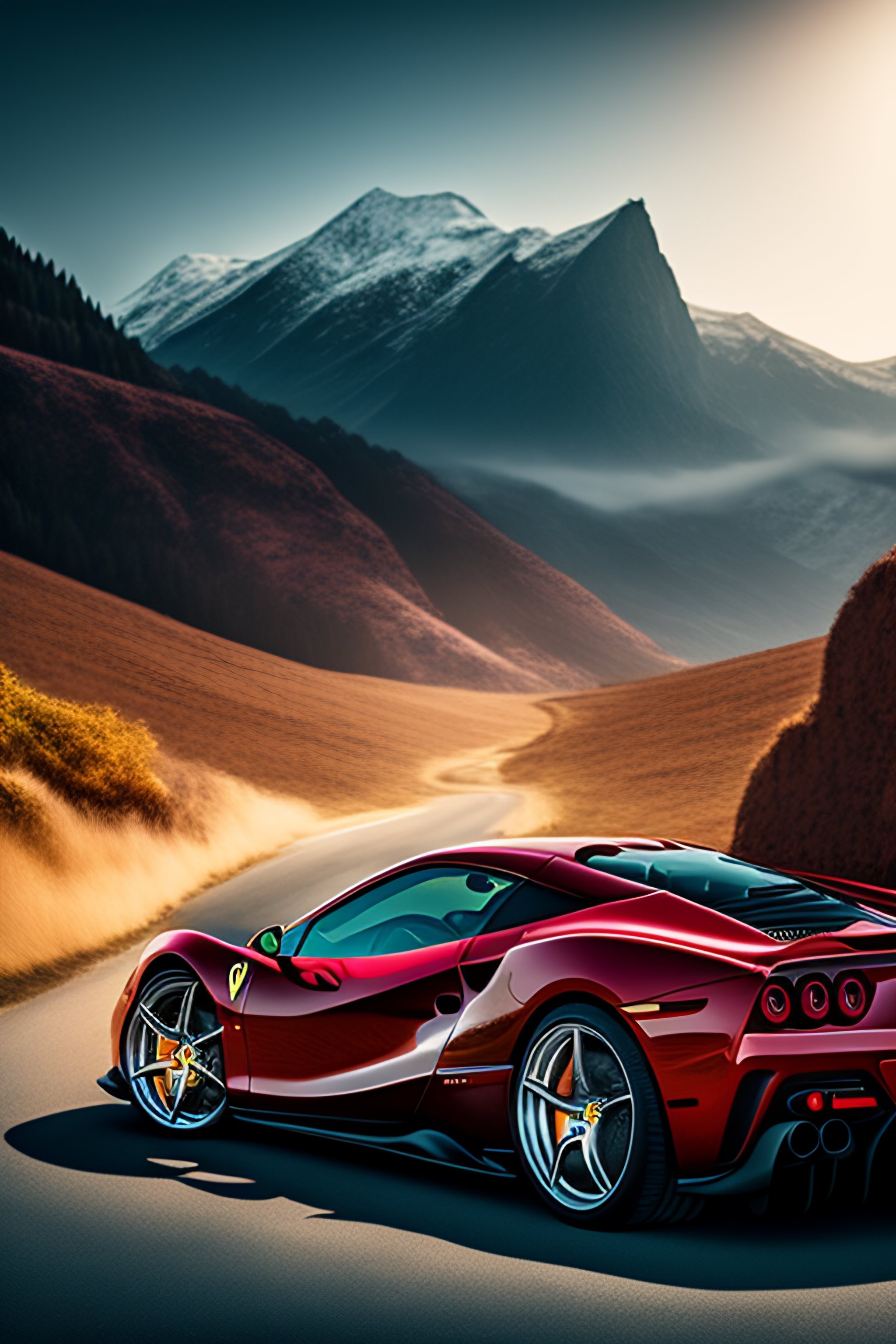 Lexica - Super appealing ferrari close up surounded by epic scenery with matrix code in the sky v4