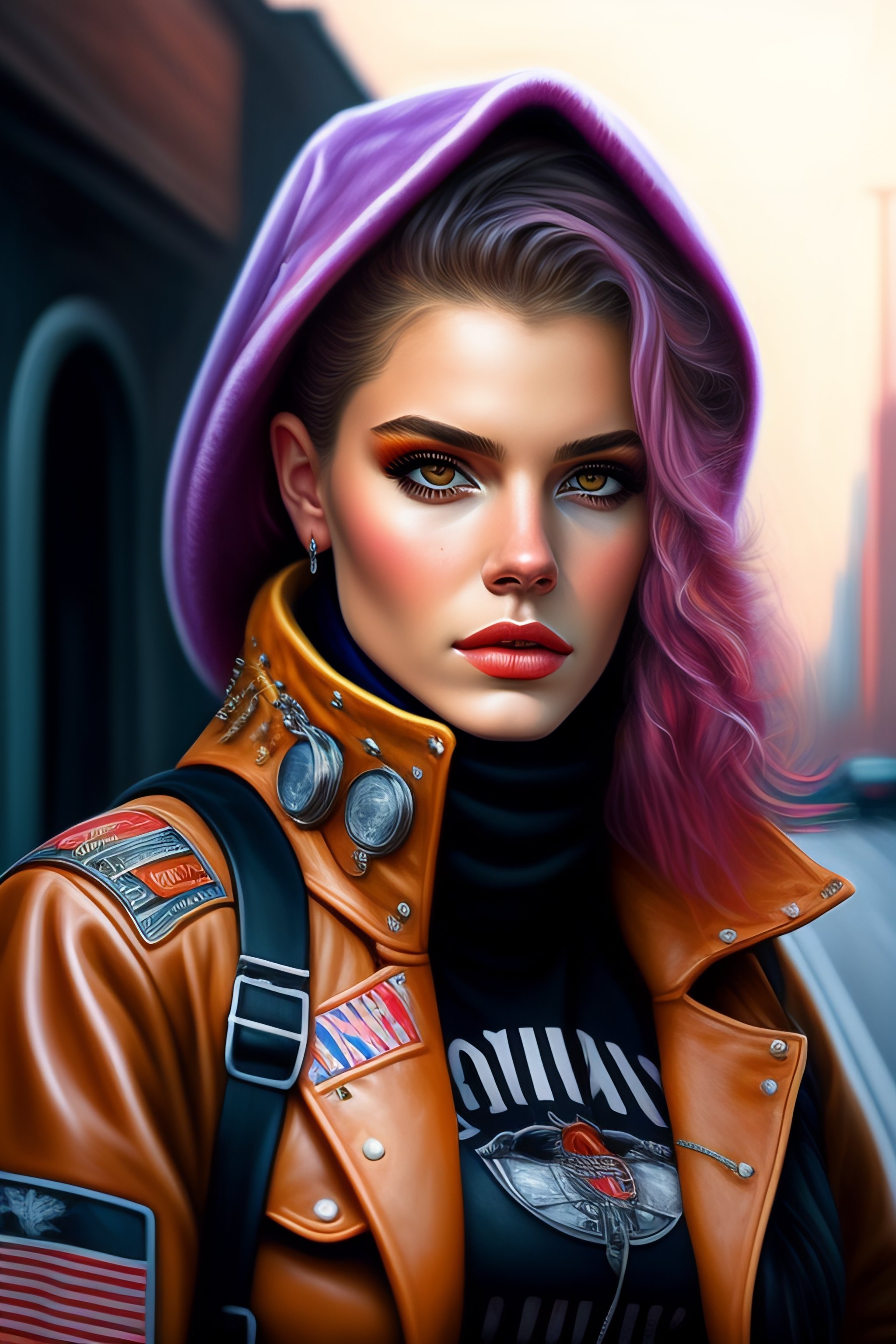Lexica - Cute punk rock girl, mad max jacket, renaissance, cables on ...
