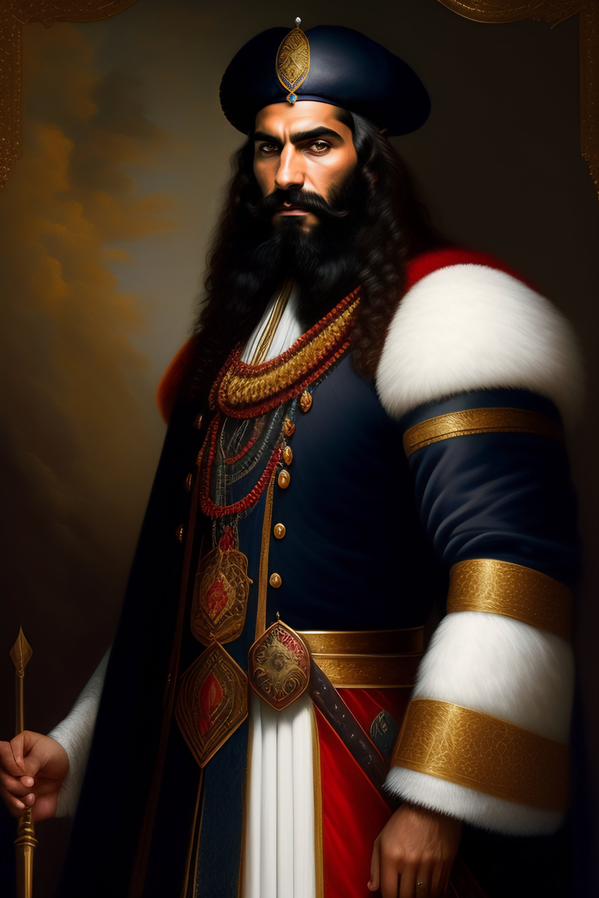 Lexica - Janissary, European, white man, black beard, portrait, gothic