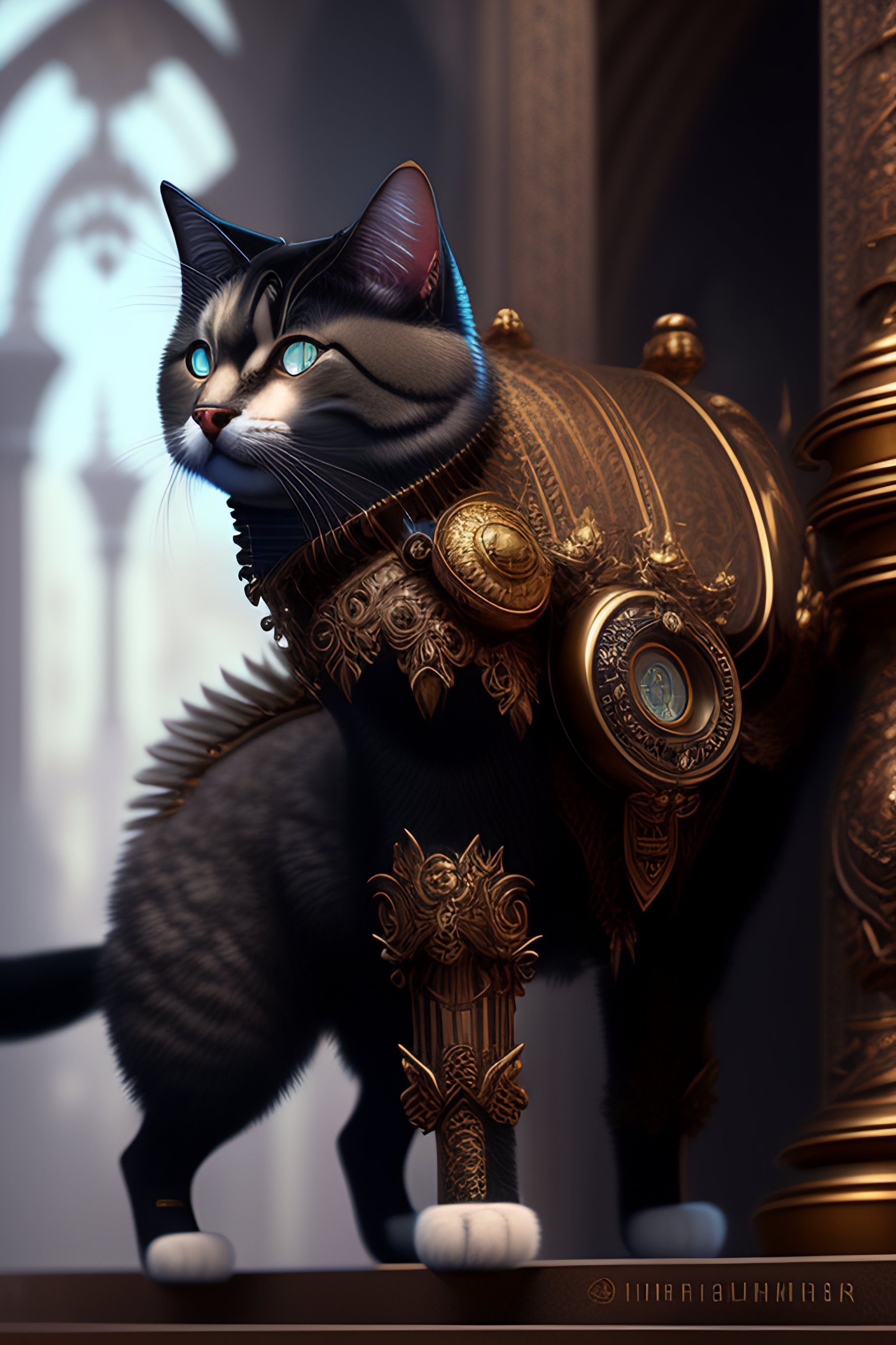 Lexica - Biomechanical fluffy cat in steampunk style, with robotic ...