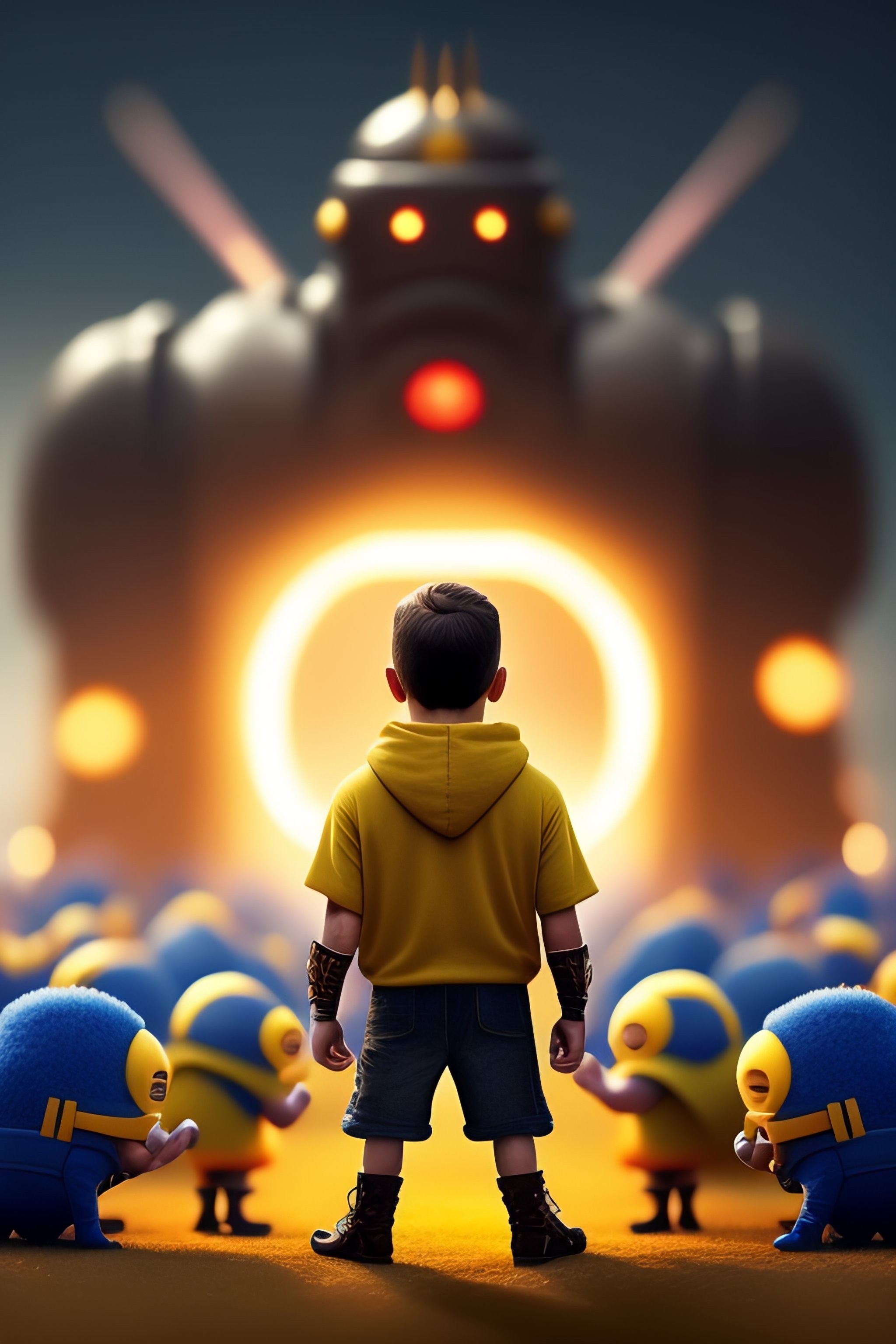 Lexica - A warrior boy, with an army of minions behind him, about to ...