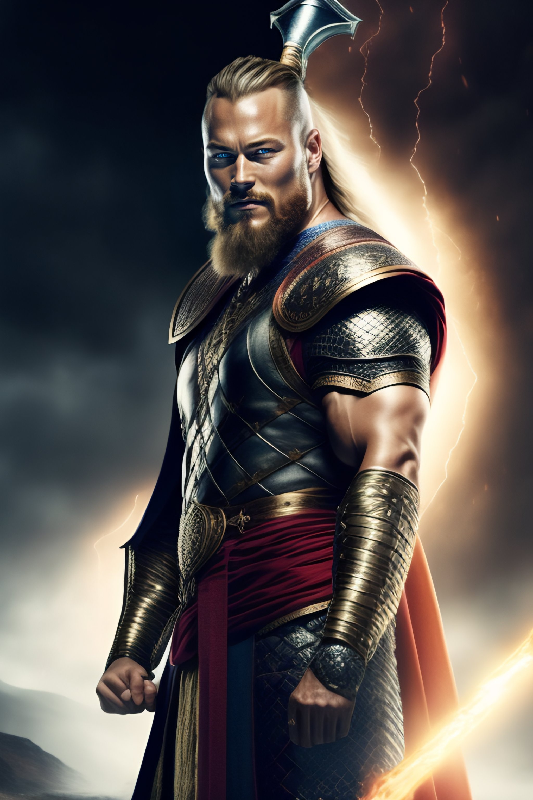 Lexica - Ragnar Lothbrok as Thor ,with the hammer in his hand , smiling ...
