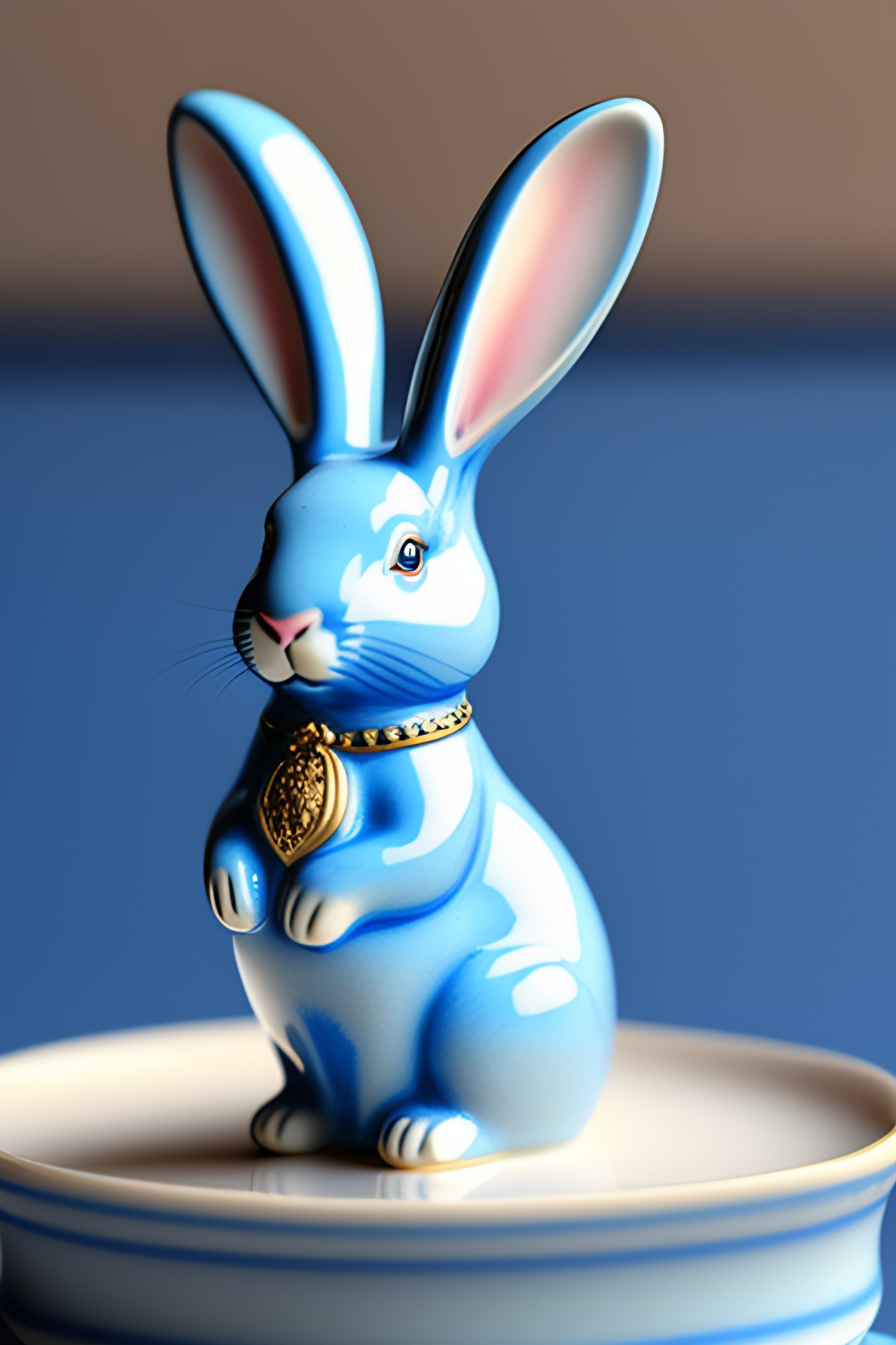 Lexica - A porcelain rabbit figurine with blue painted details