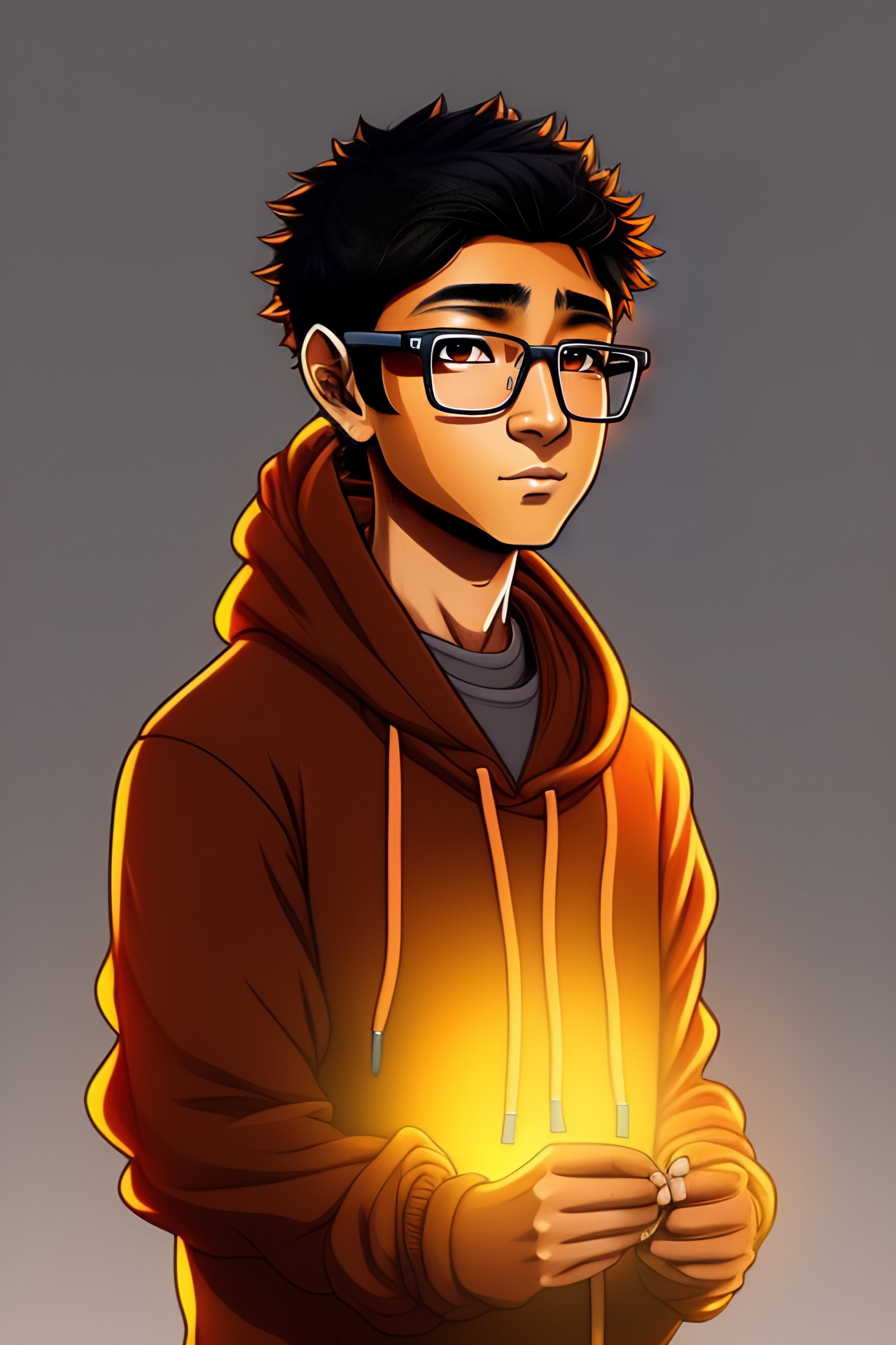 Lexica - Anime brown guy in hoodie, indian, coder, brown face, glasses ...