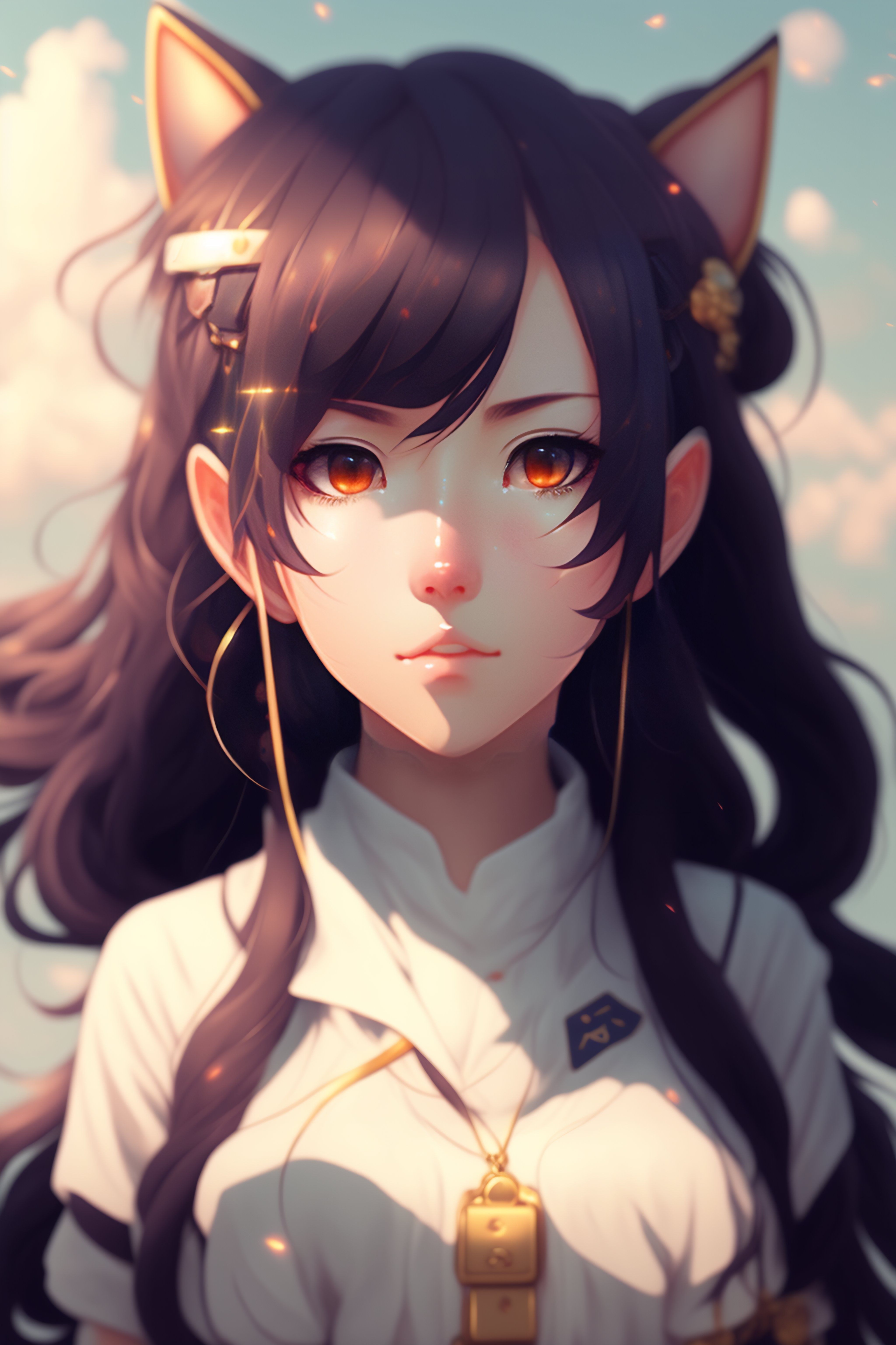 Lexica - Portrait of cute catgirl, cloudy sky background lush landscape ...