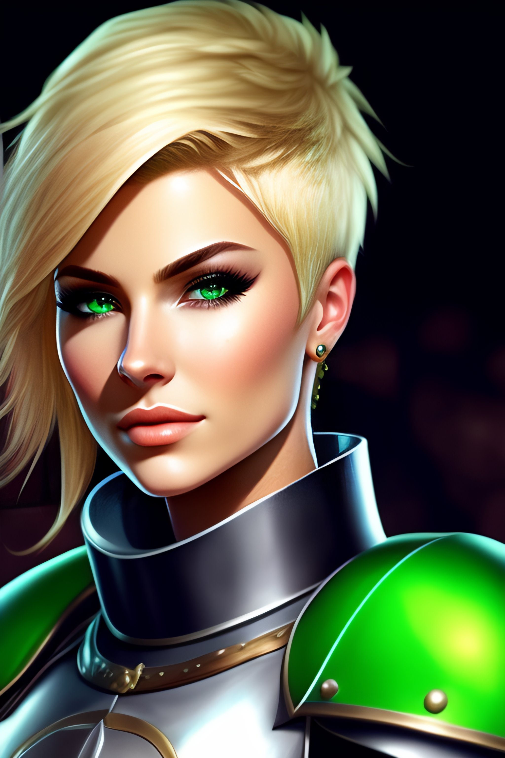 Lexica - Young adult female, leather armour, blonde hair, pixie cut ...