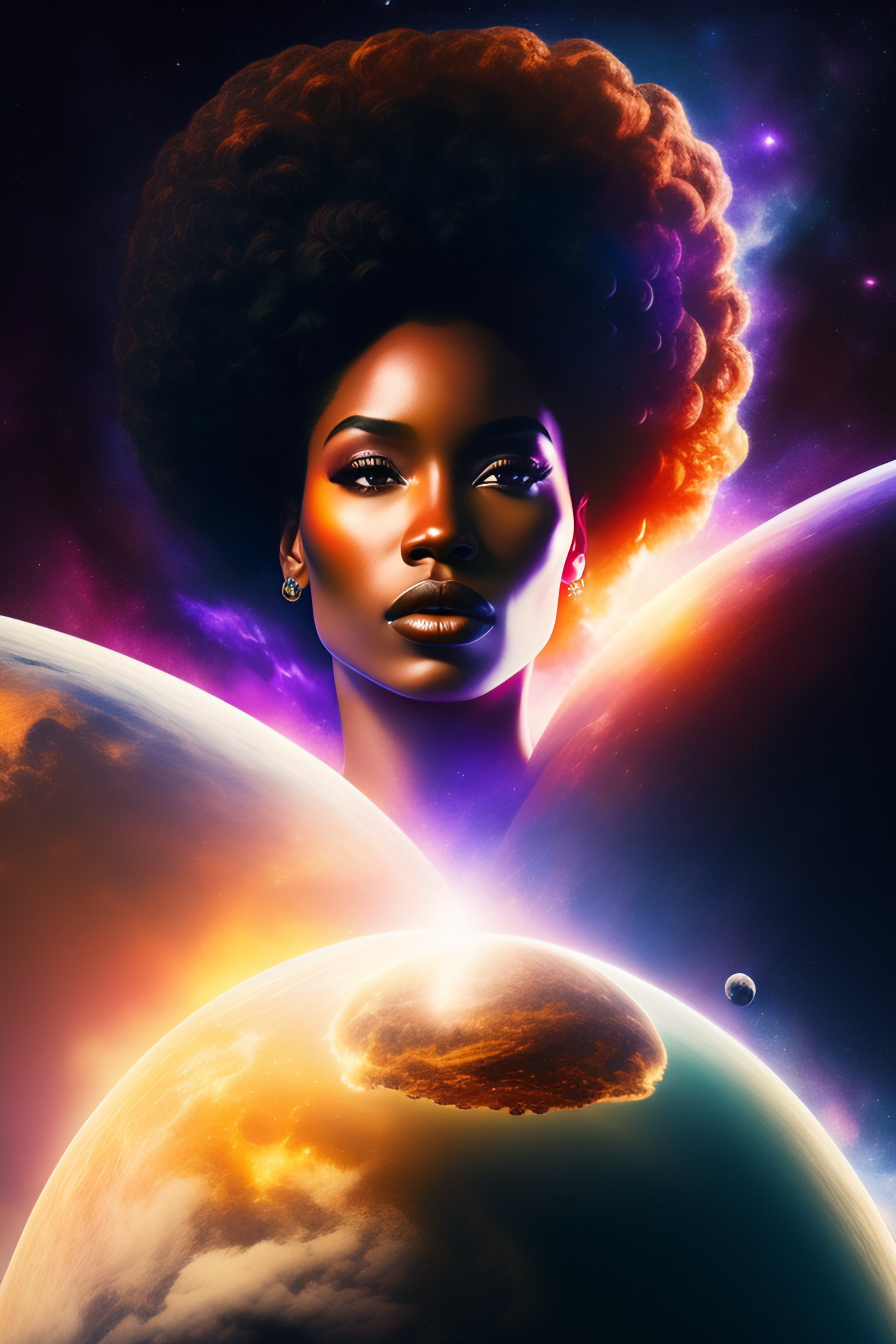 Lexica - Create a black women floats in space and save the earth. in ...