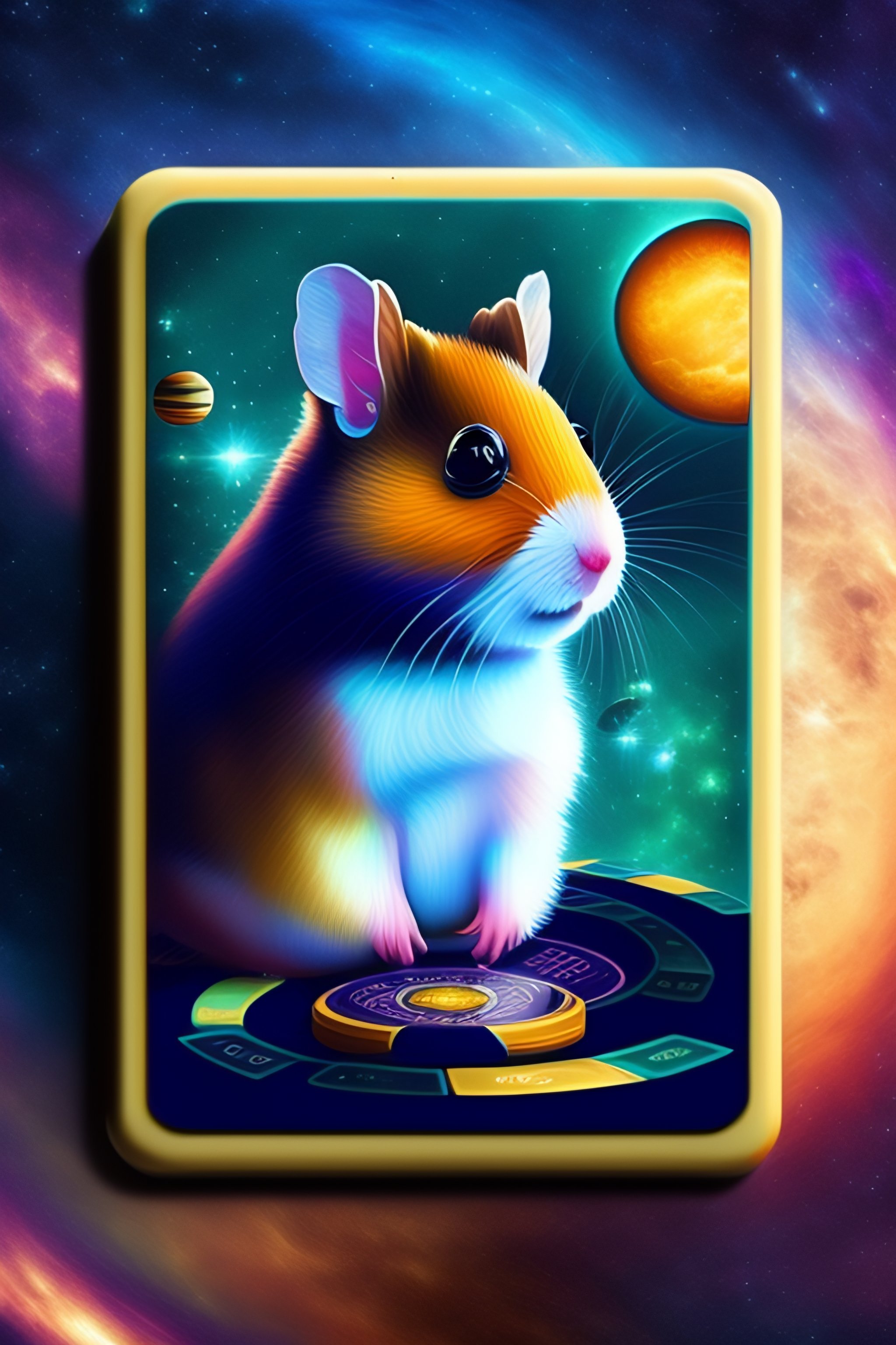 Lexica - Board game card with hamster on it, space background with ...